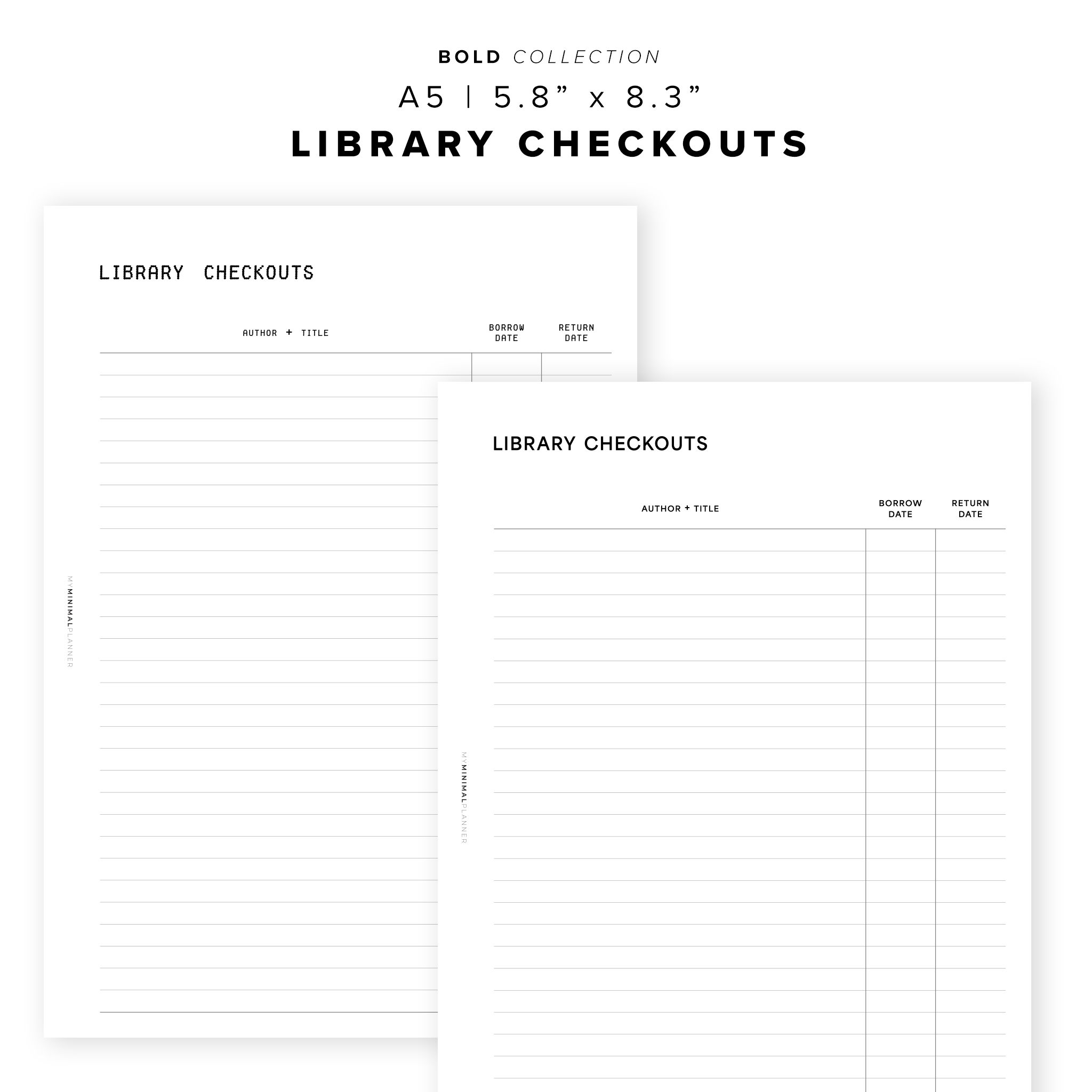 PR307 - Library Checkouts - Printable Insert – My Minimal Planner