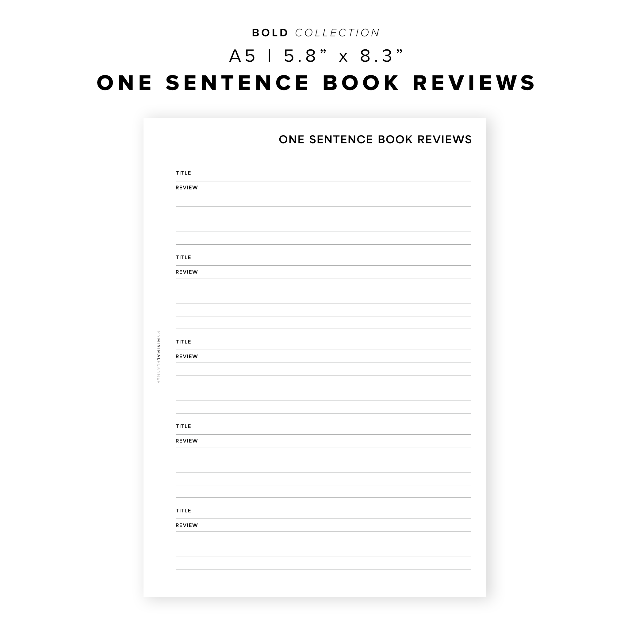 PR344 - One Sentence Book Reviews - Printable Insert – My Minimal Planner