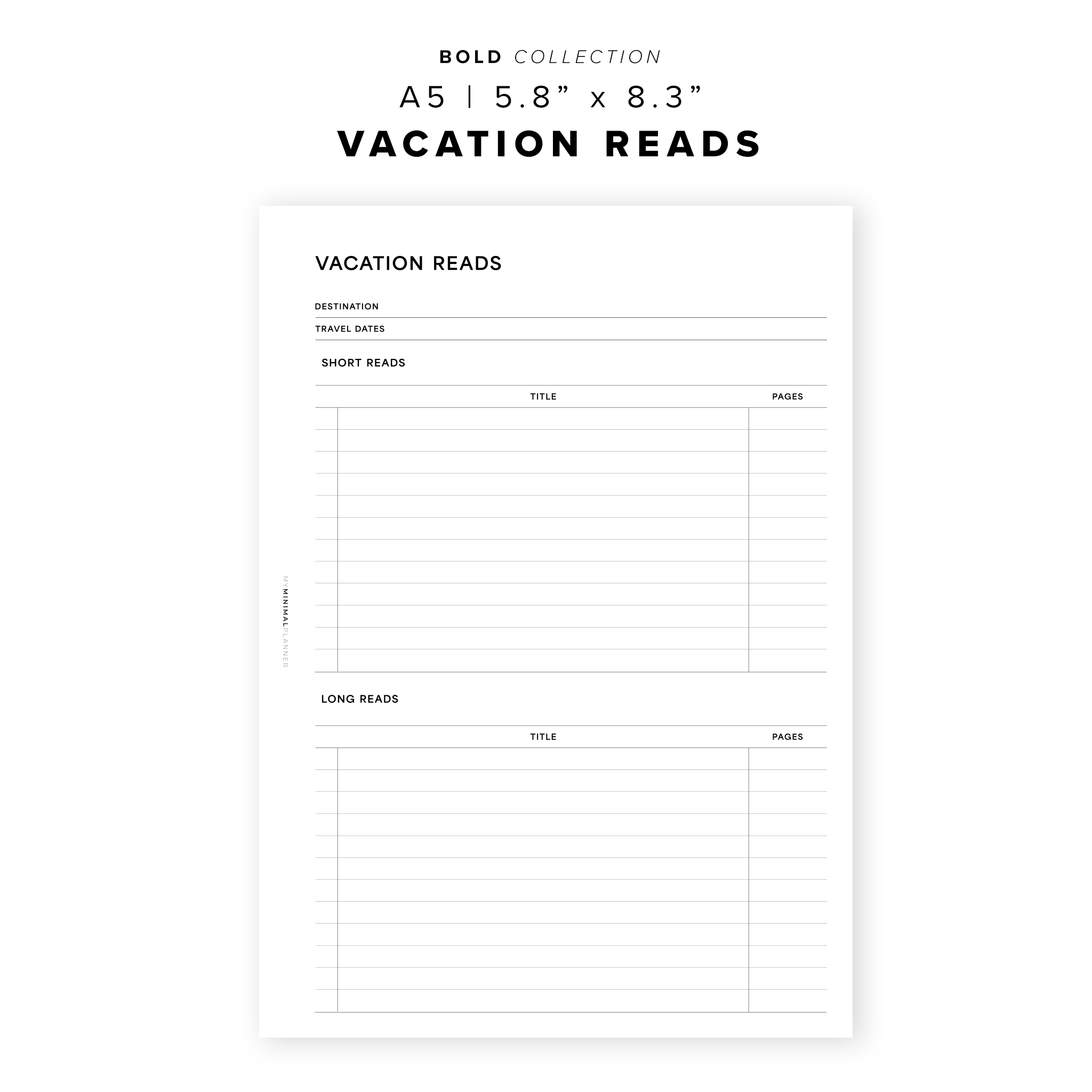 PR260 - Vacation Reads - Printable Insert – My Minimal Planner