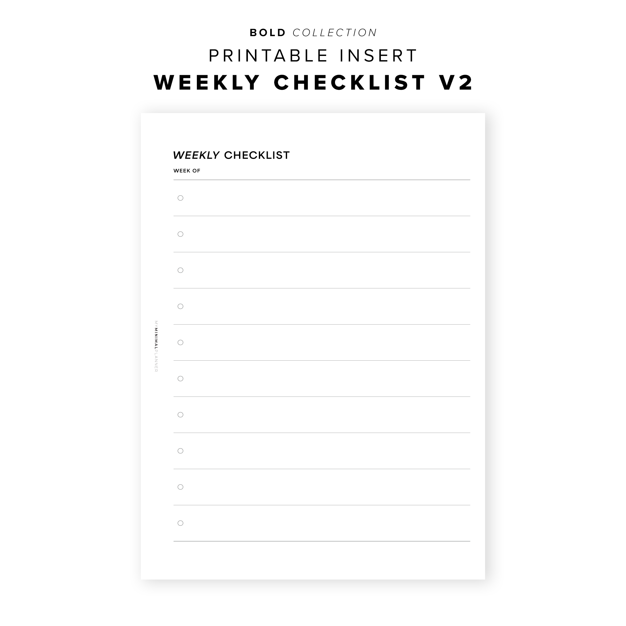 PR327 - Weekly Checklist V2 - Printable Insert – My Minimal Planner