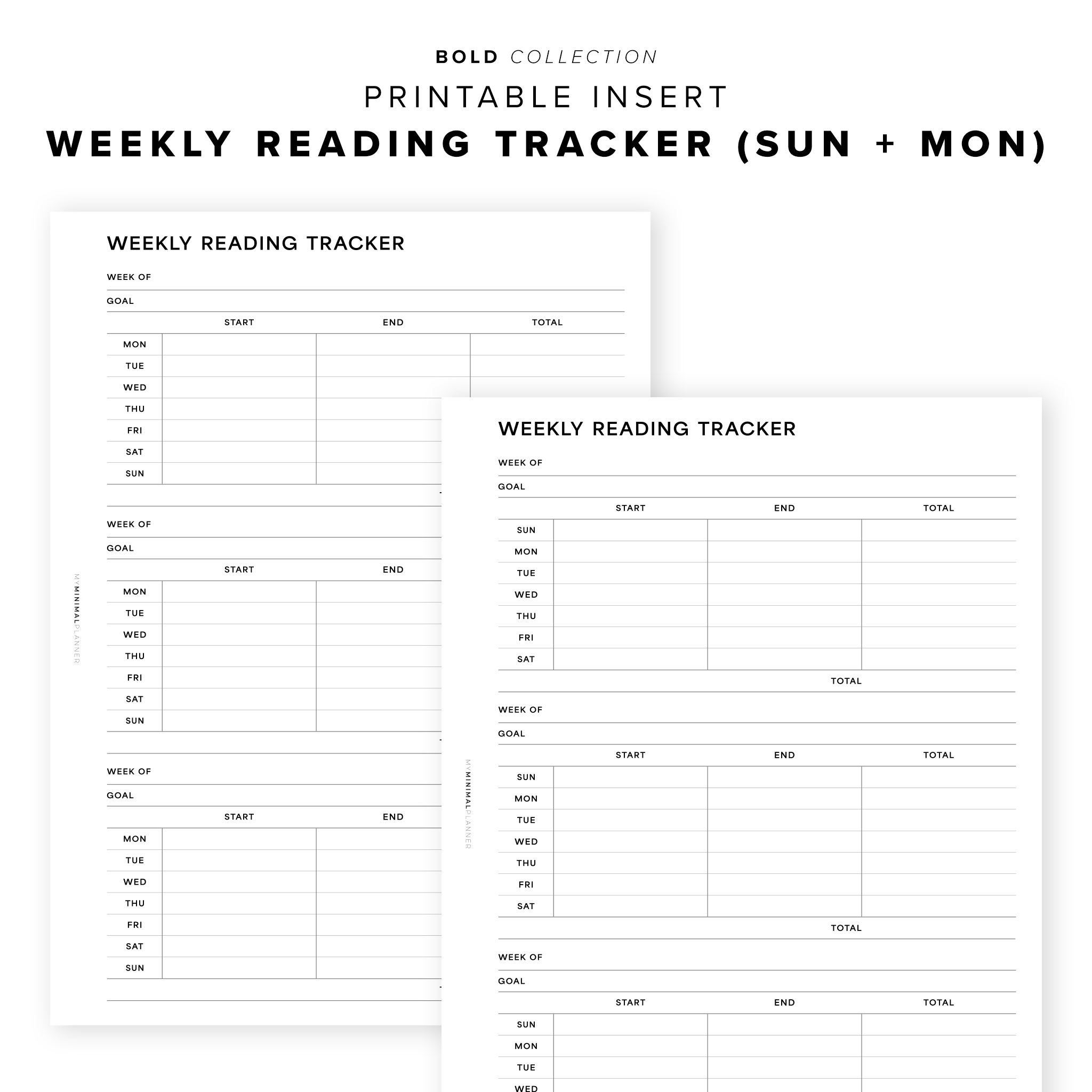 PR313 - Weekly Reading Tracker - Printable Insert – My Minimal Planner