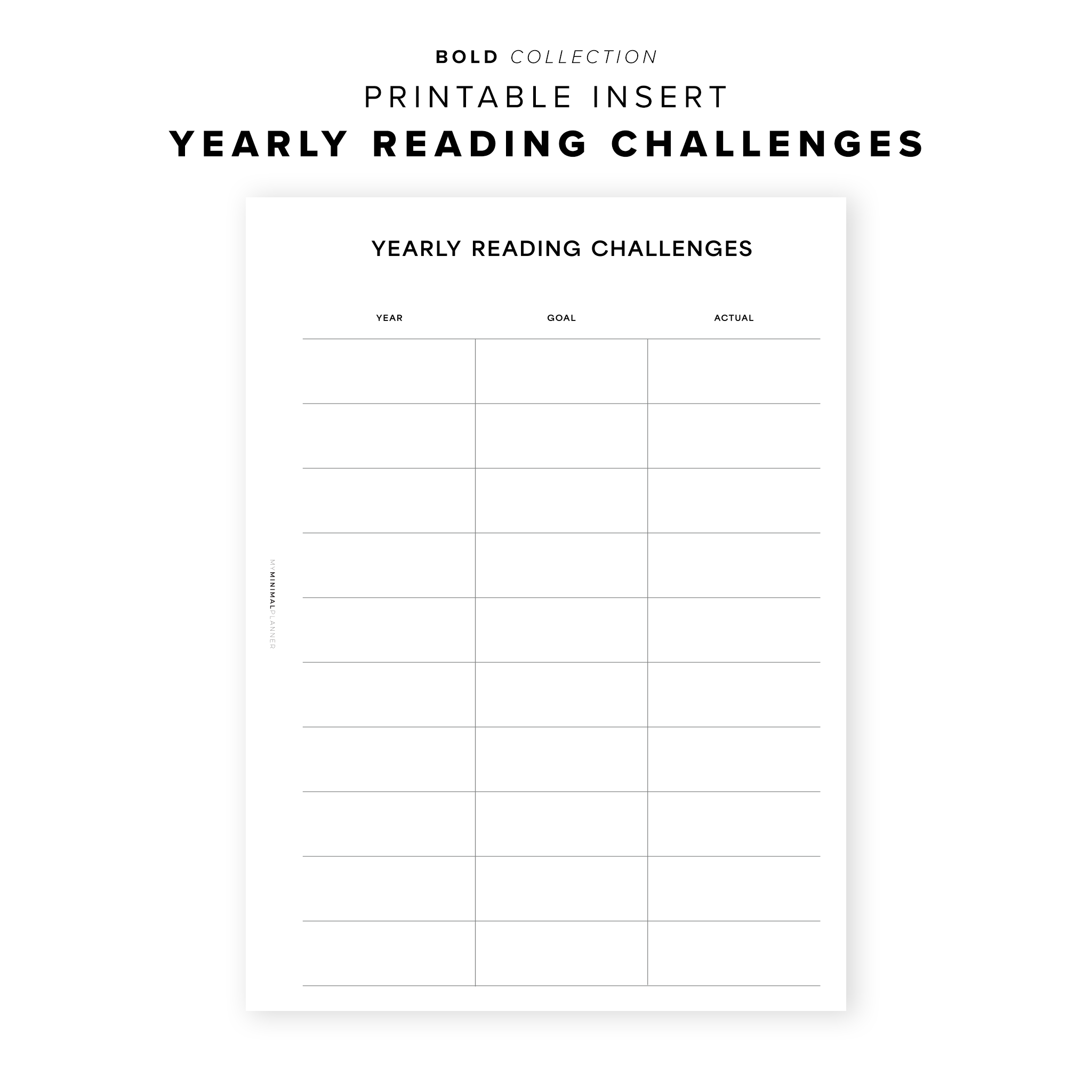 PR310 - Yearly Reading Challenges - Printable Insert – My Minimal Planner