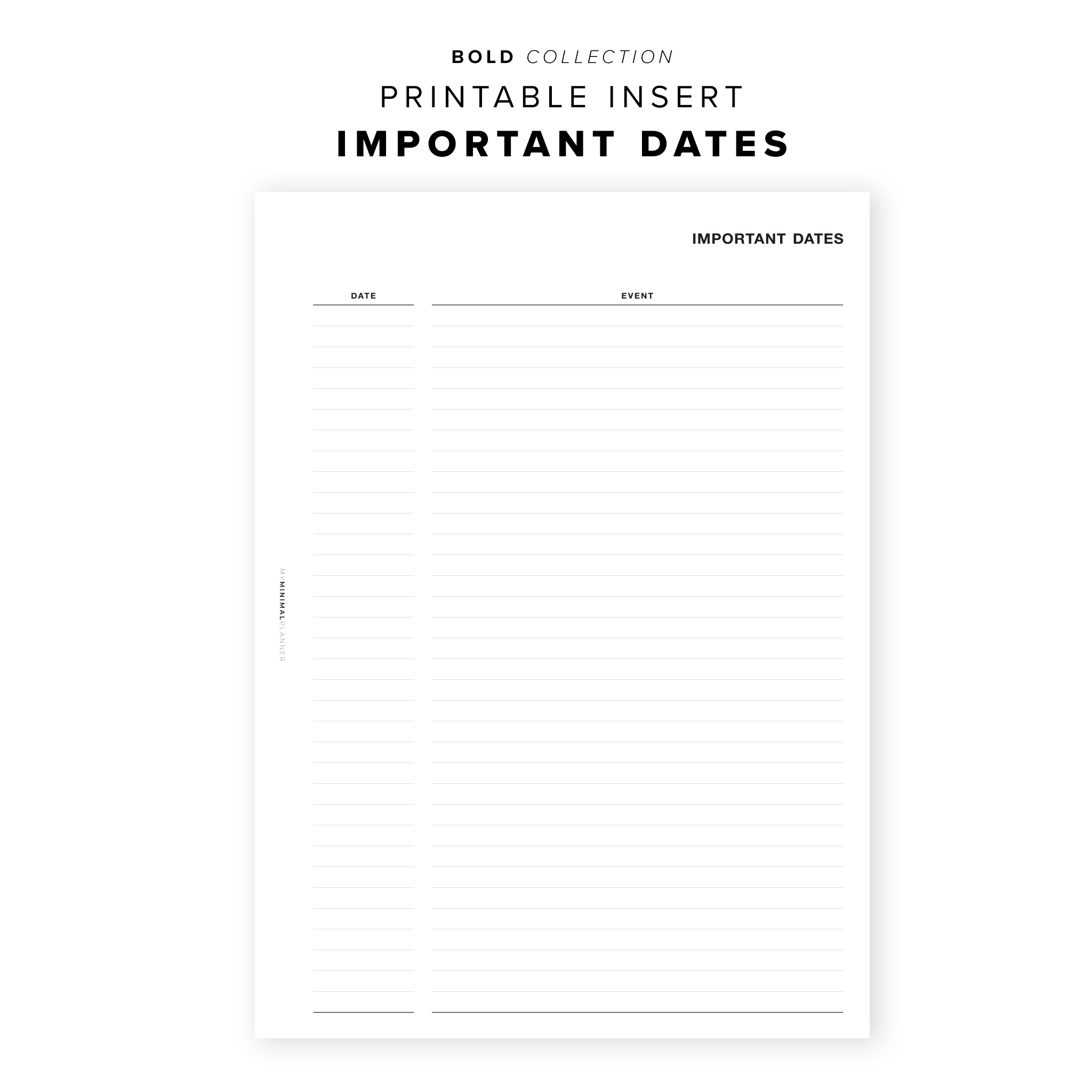 Important Dates Printable