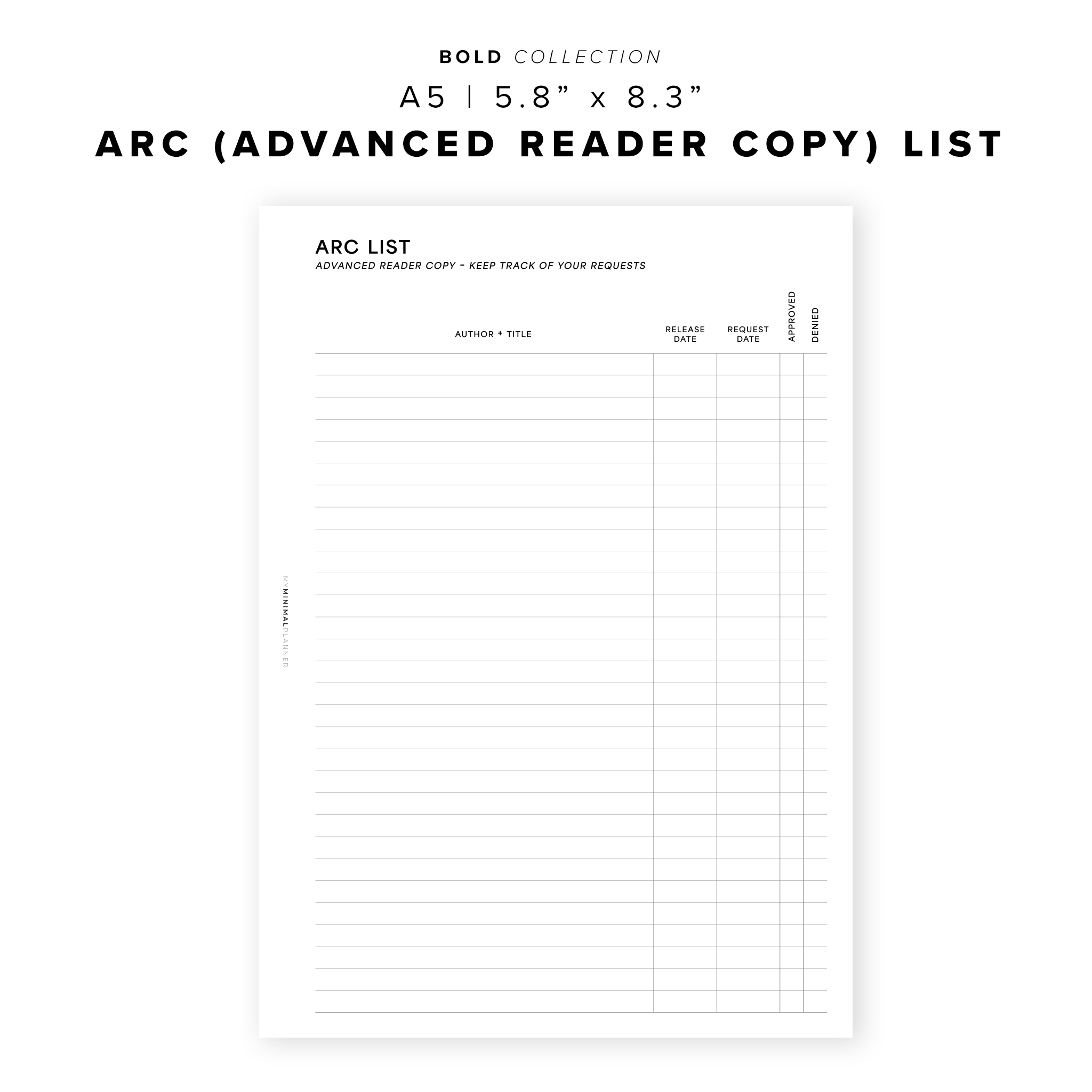 PR222 - ARC (Advanced Reader Copy) List - Printable Insert – My Minimal ...