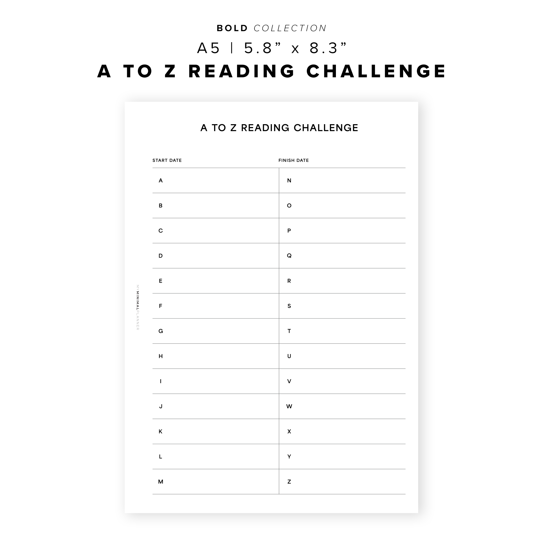 PR320 - A to Z Reading Challenge - Printable Insert – My Minimal Planner