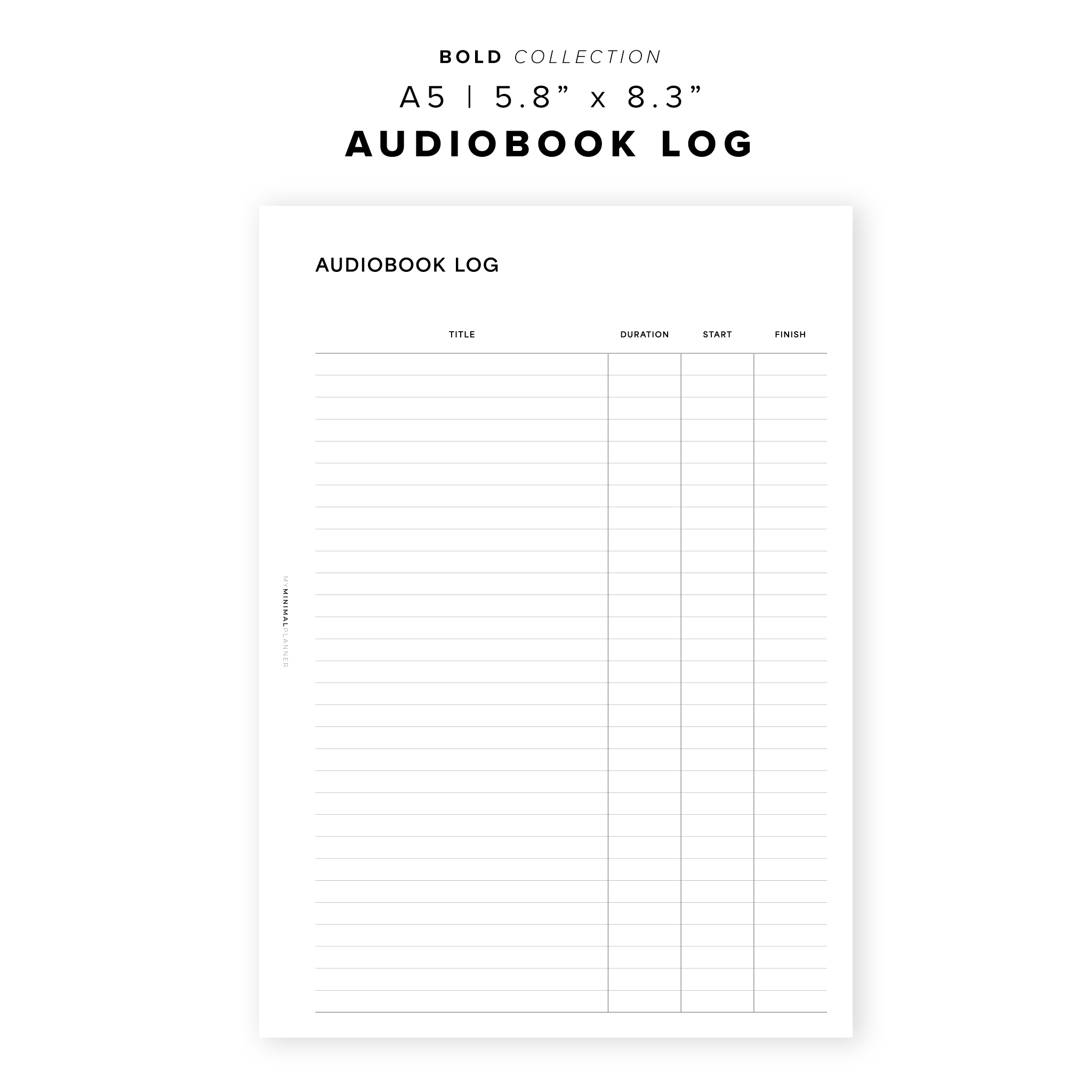 PR251 - Audiobook Log - Printable Insert – My Minimal Planner