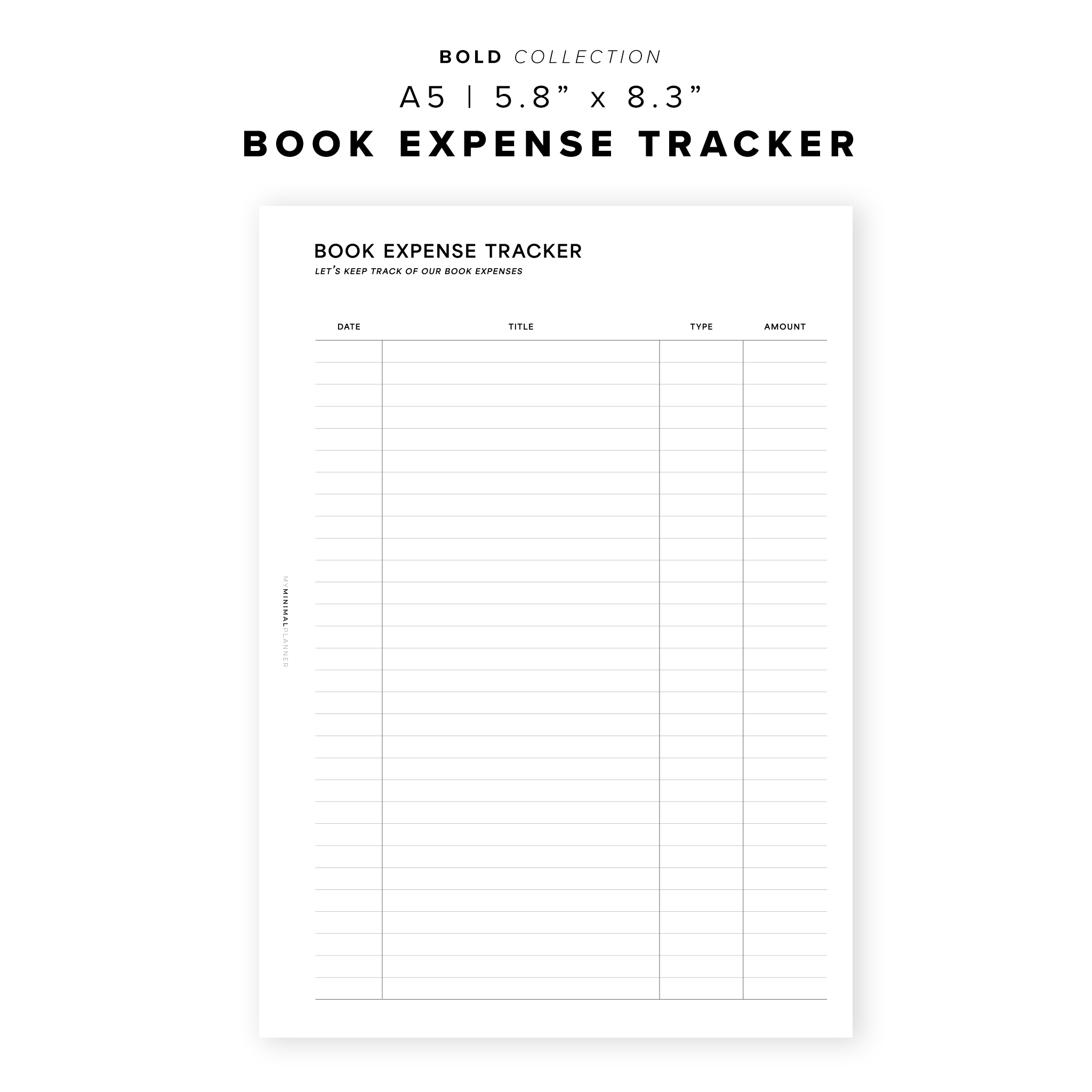 PR278 - Book Expense Tracker - Printable Insert – My Minimal Planner