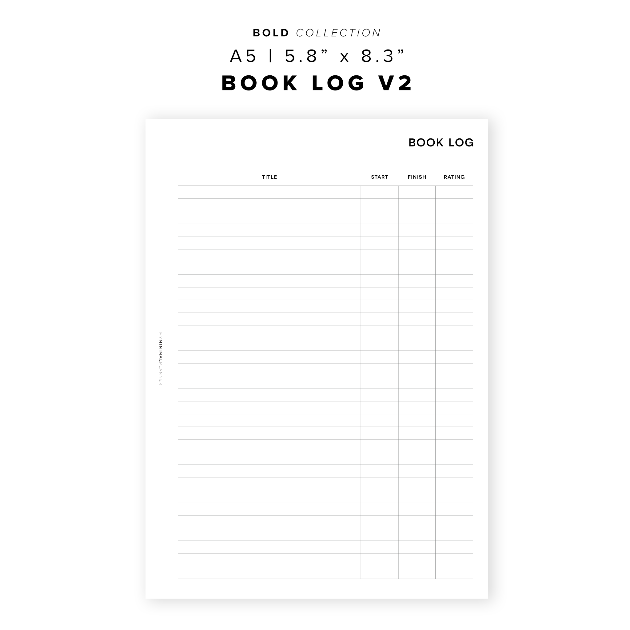 PR294 - Book Log V2 - Printable Insert – My Minimal Planner