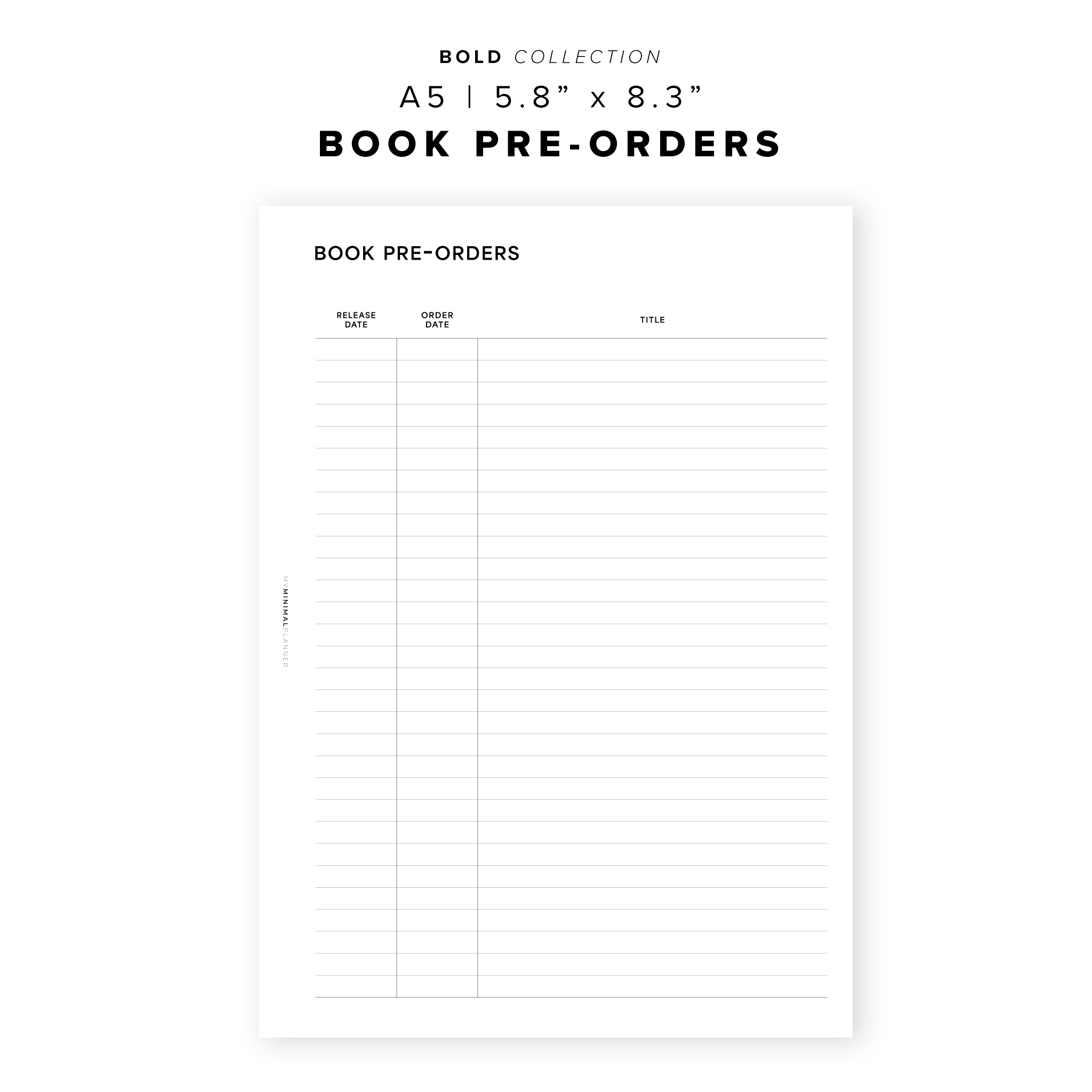 PR248 - Book Pre-Orders - Printable Insert – My Minimal Planner