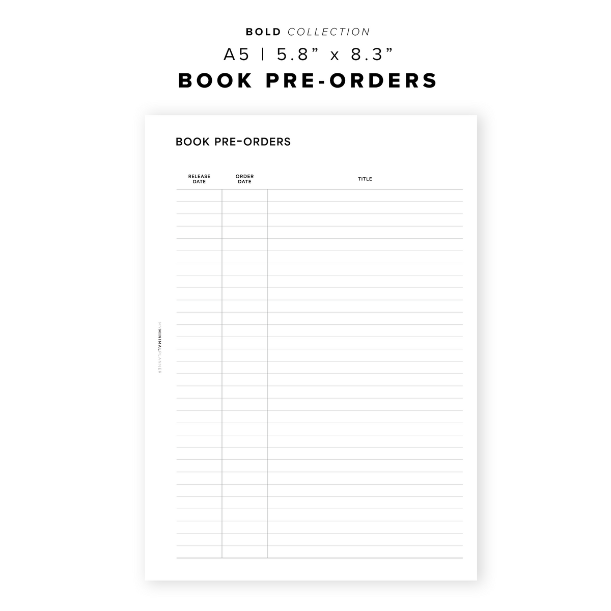 PR248 - Book Pre-Orders - Printable Insert – My Minimal Planner