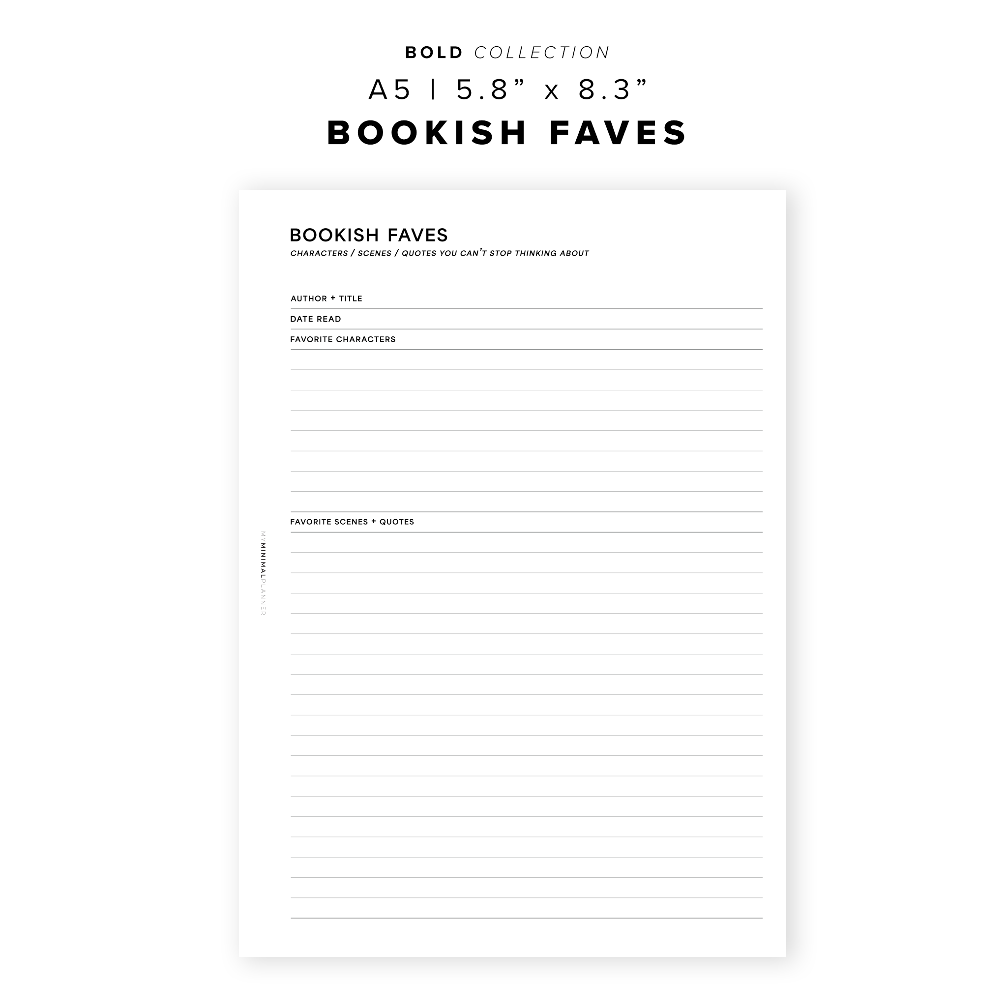 PR279 - Bookish Faves - Printable Insert – My Minimal Planner