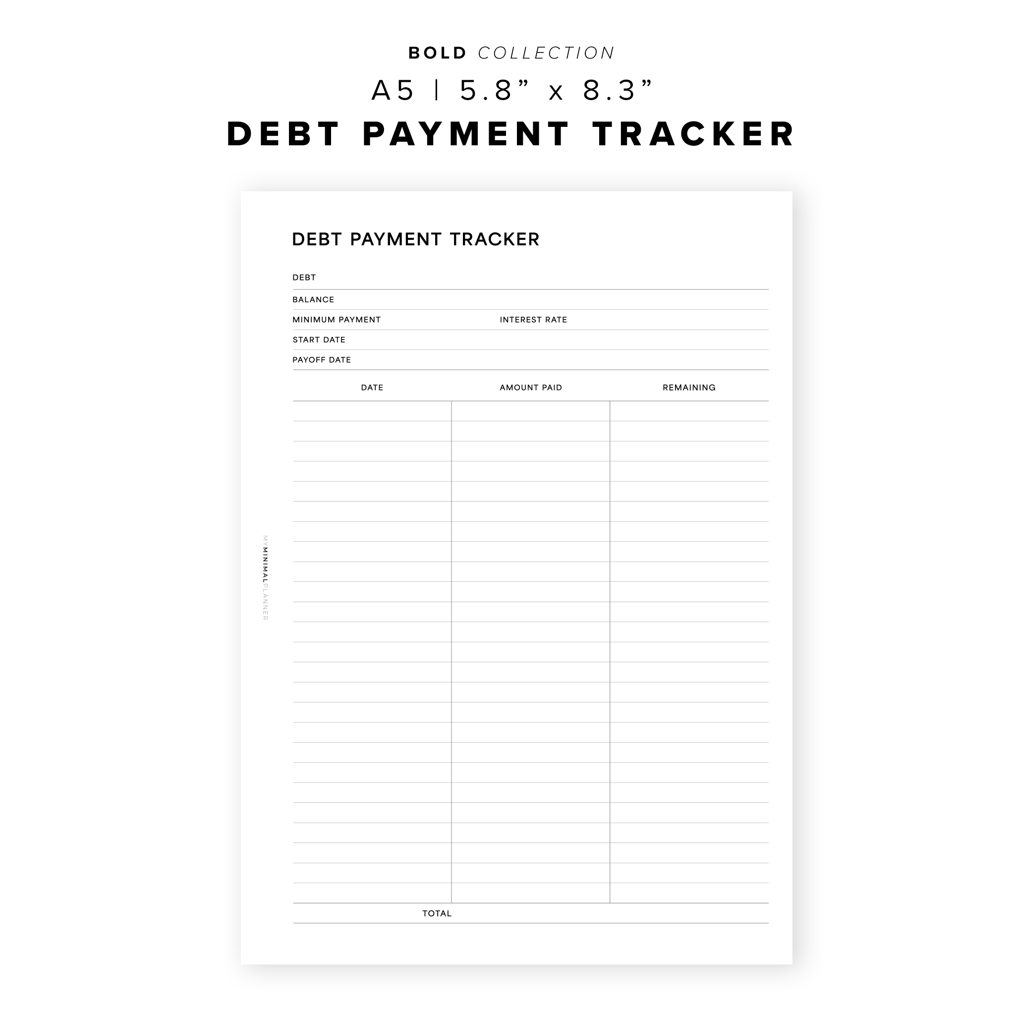 PR225 - Debt Payment Tracker - Printable Insert – My Minimal Planner