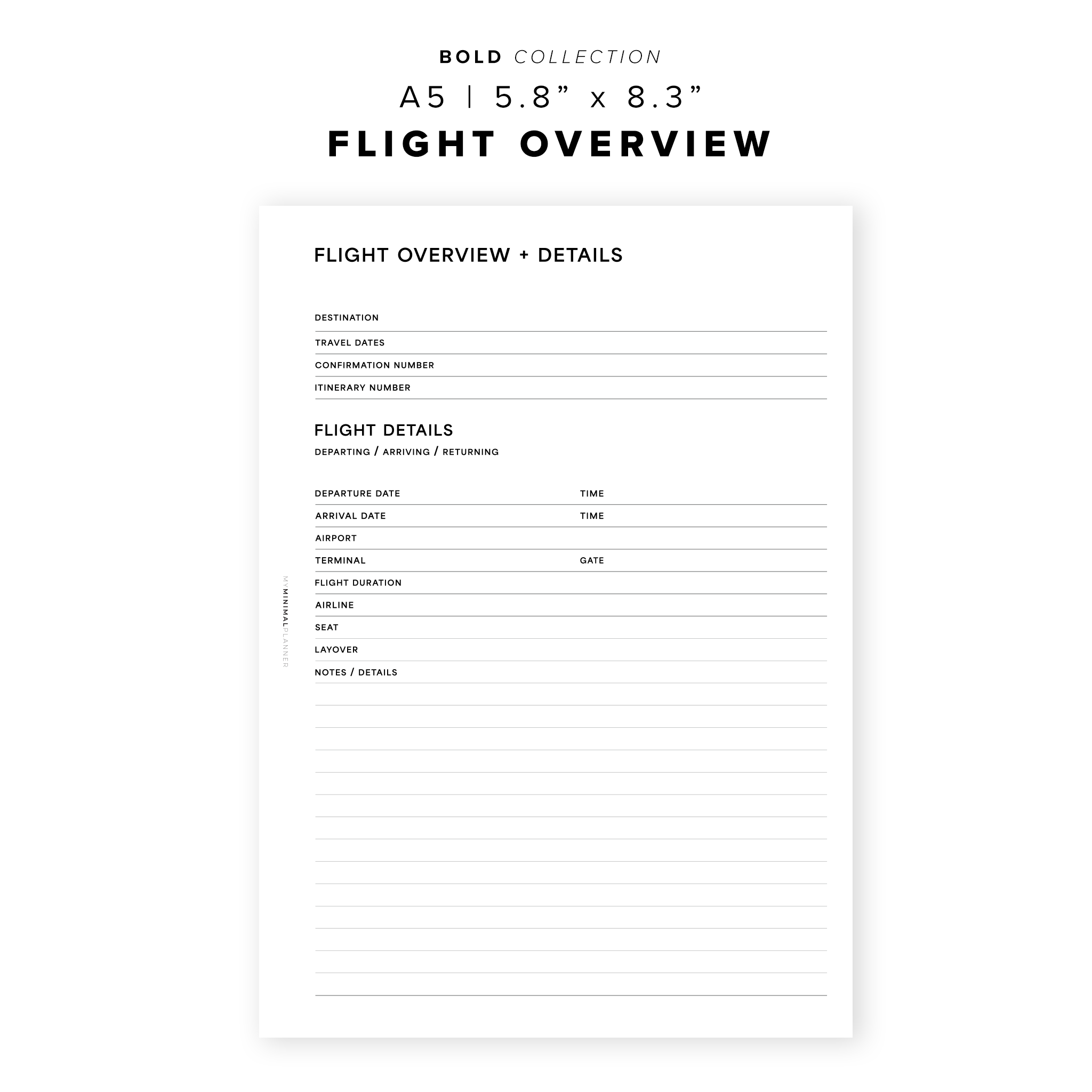 PR270 - Flight Overview - Printable Insert – My Minimal Planner
