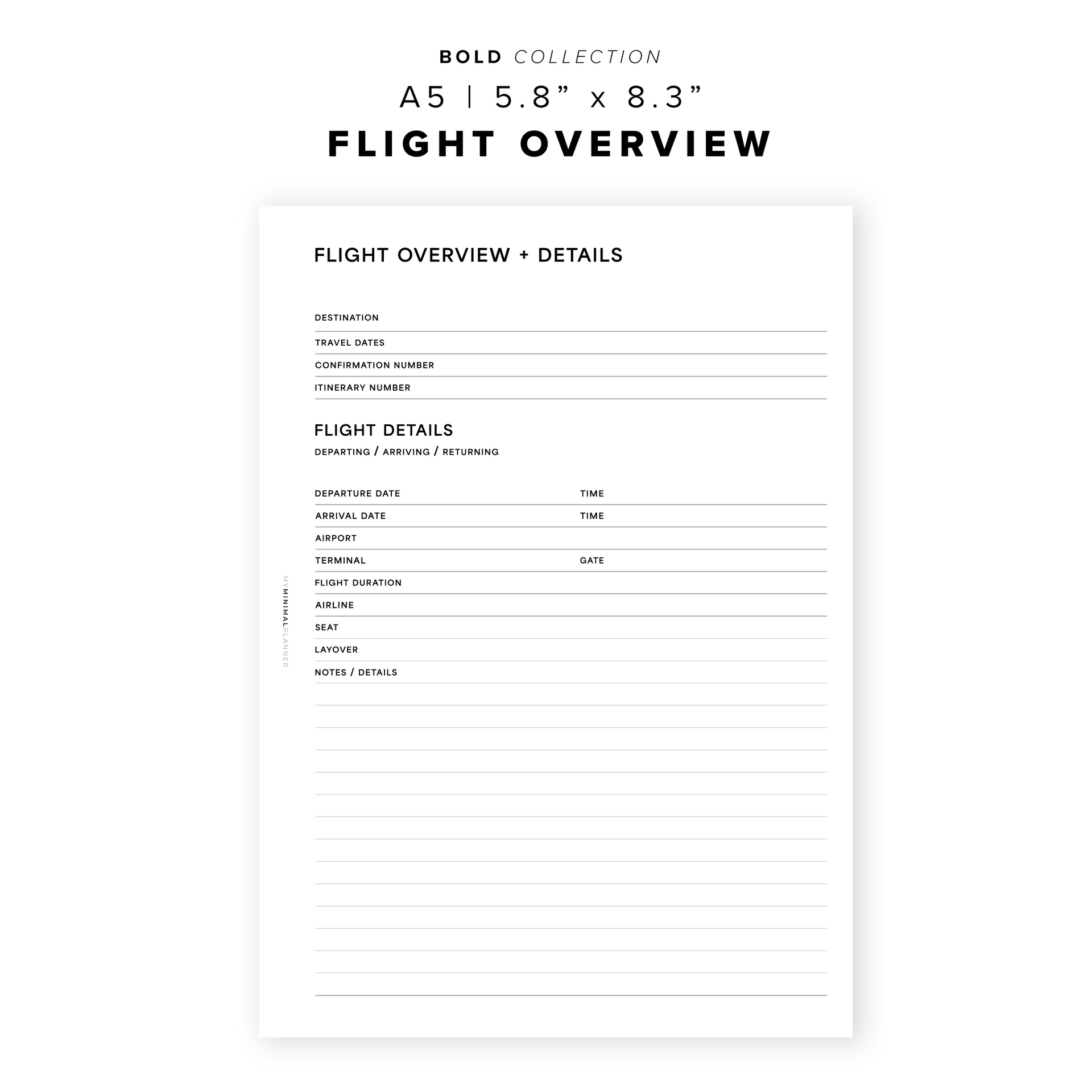 PR270 - Flight Overview - Printable Insert – My Minimal Planner