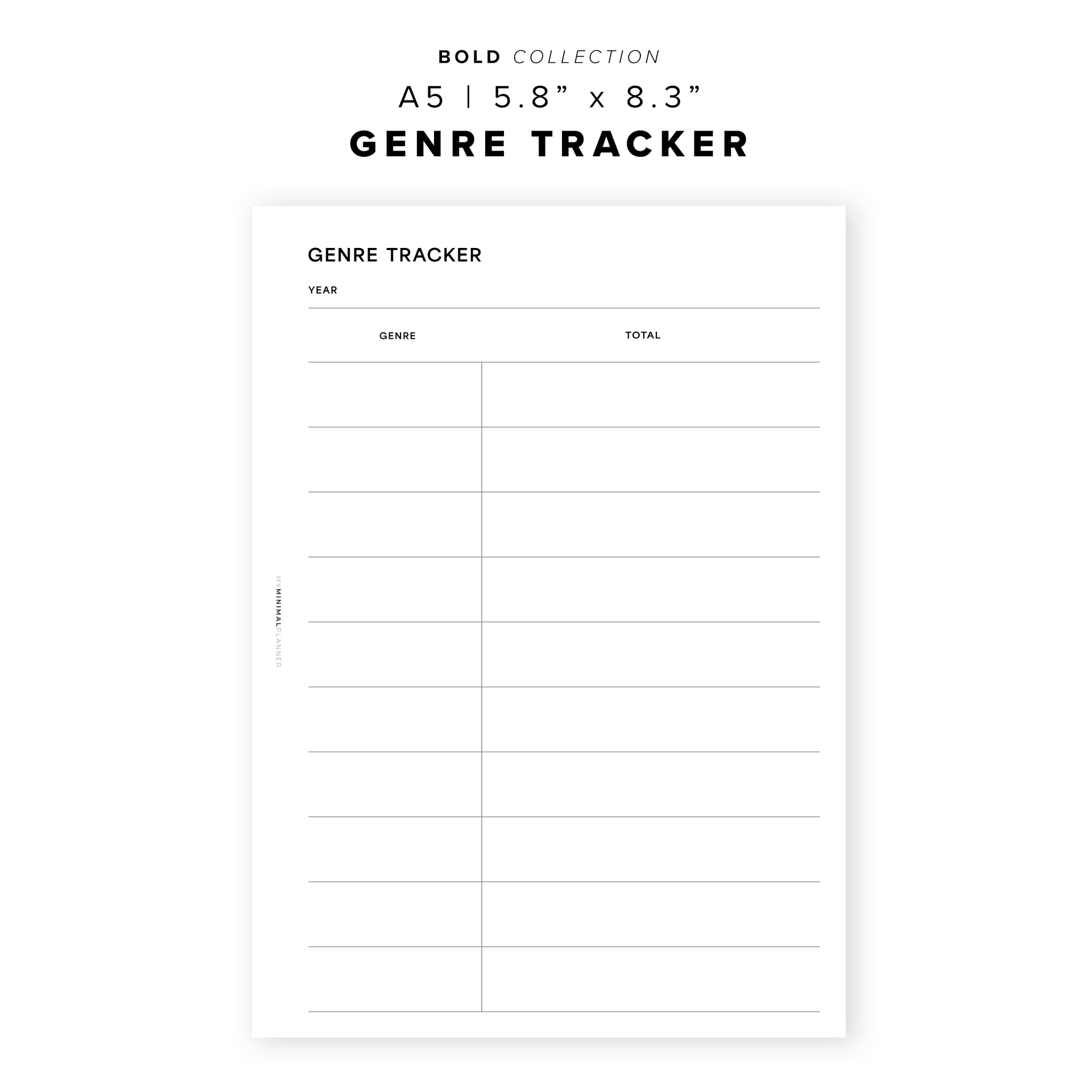 PR308 - Genre Tracker - Printable Insert – My Minimal Planner