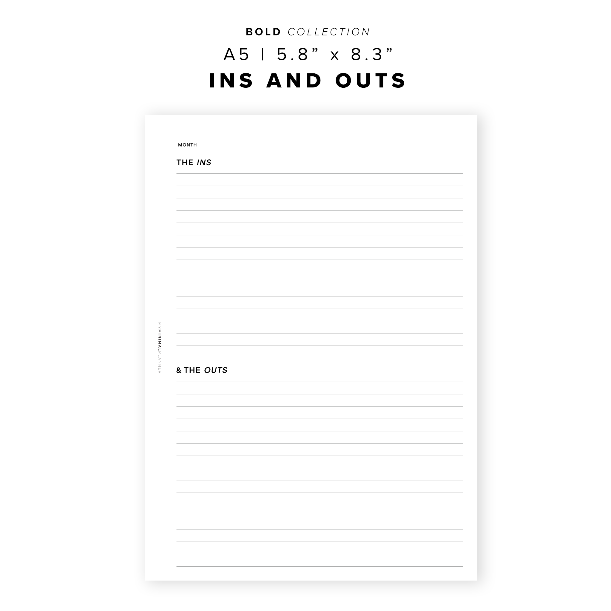PR250 - Ins and Outs - Printable Insert – My Minimal Planner