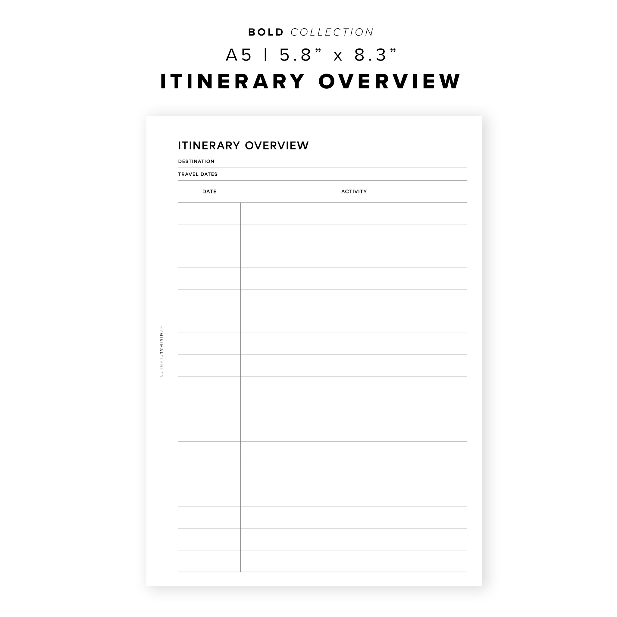 PR256 - Itinerary Overview - Printable Insert – My Minimal Planner