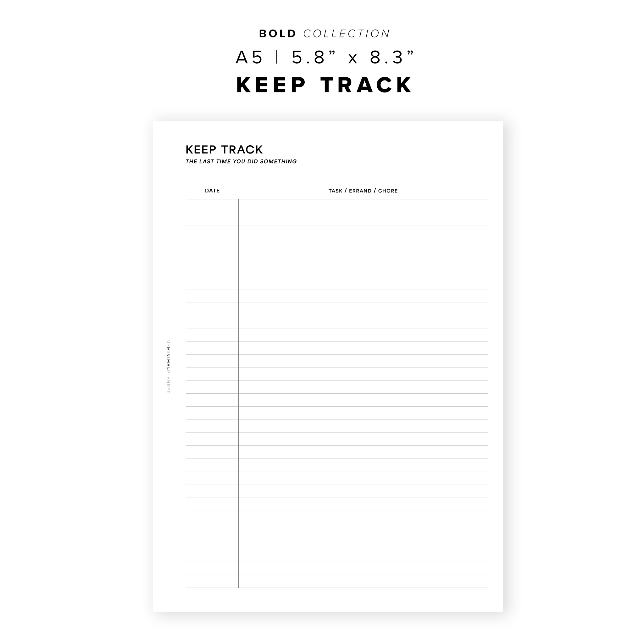 PR247 - Keep Track - Printable Insert – My Minimal Planner