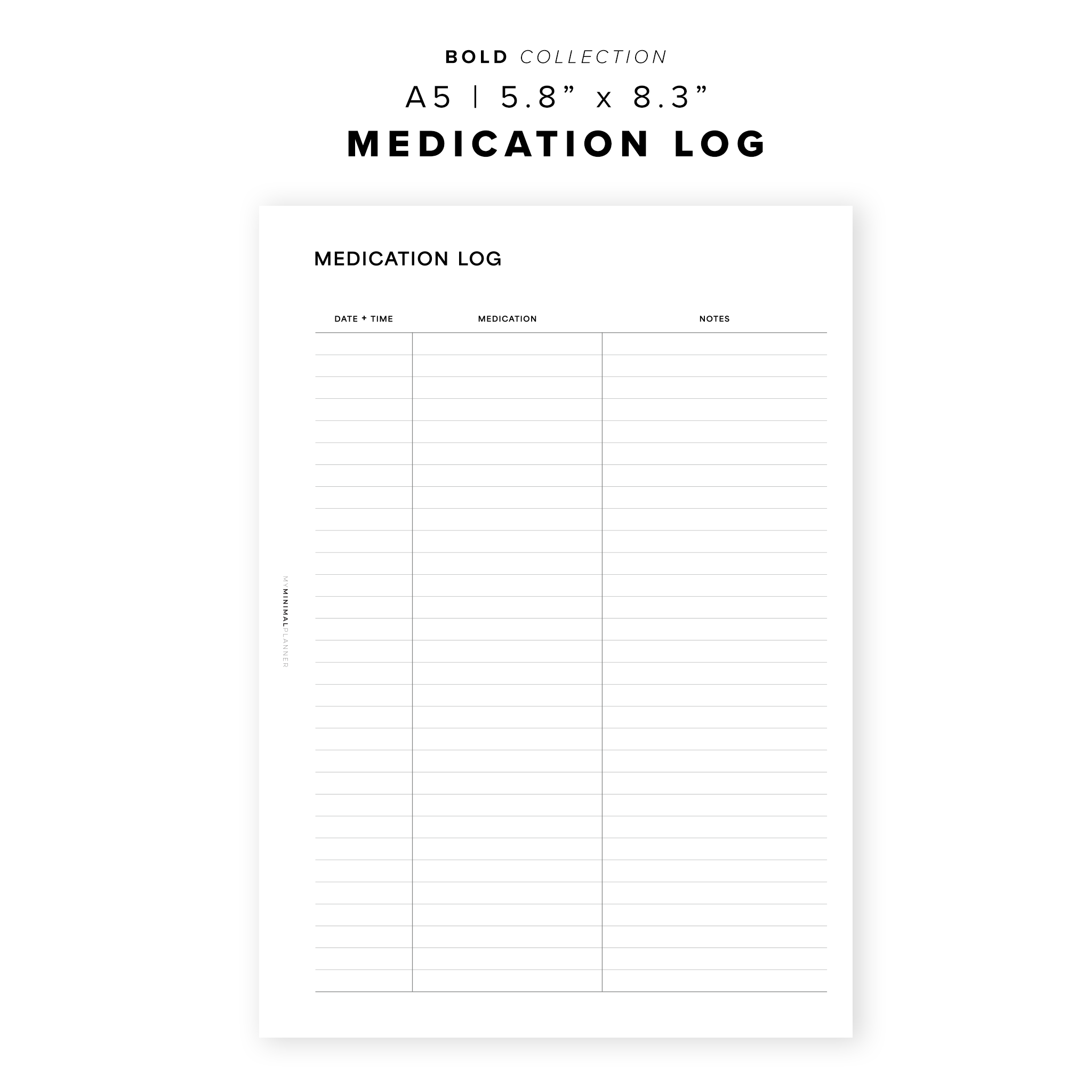 PR284 - Medication Log V2 - Printable Insert – My Minimal Planner