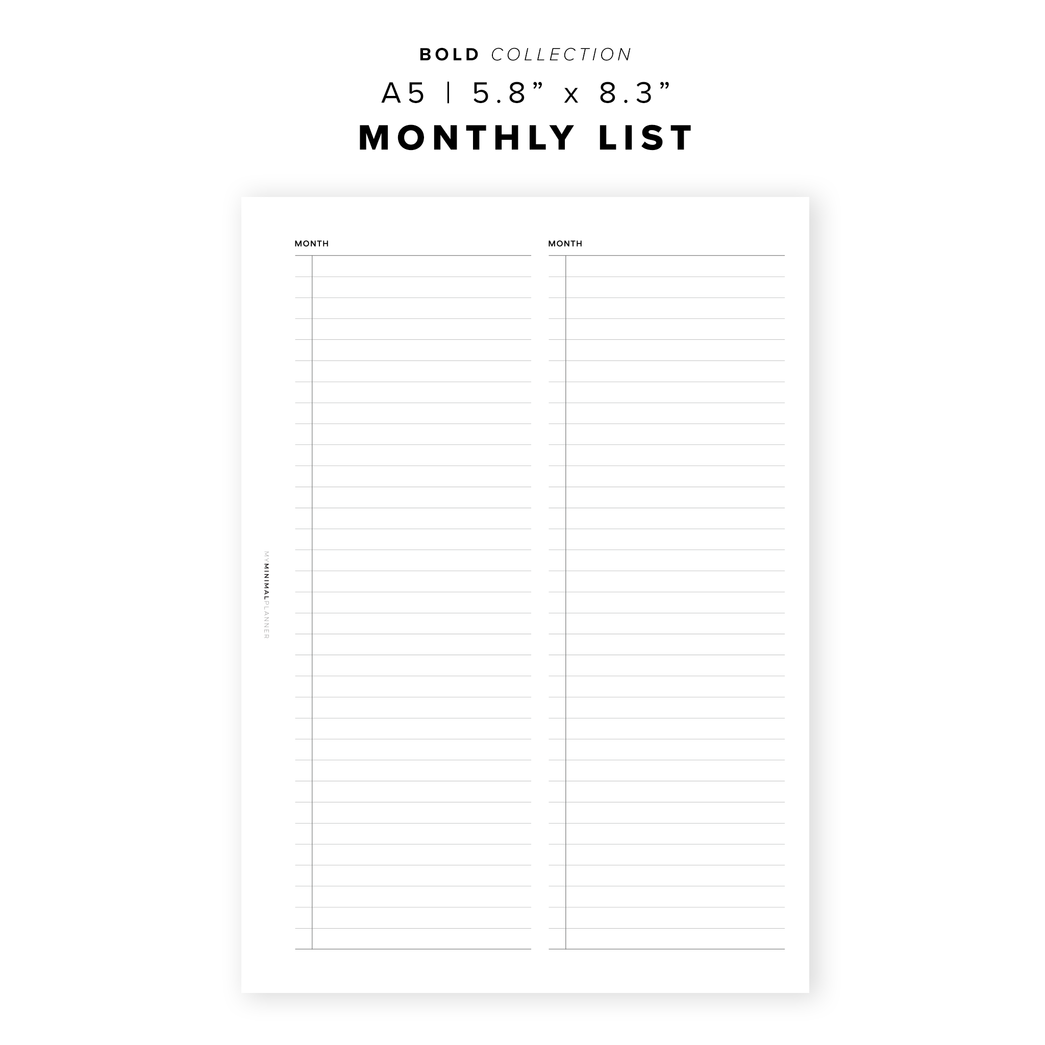 PR305 - Monthly List - Printable Insert – My Minimal Planner