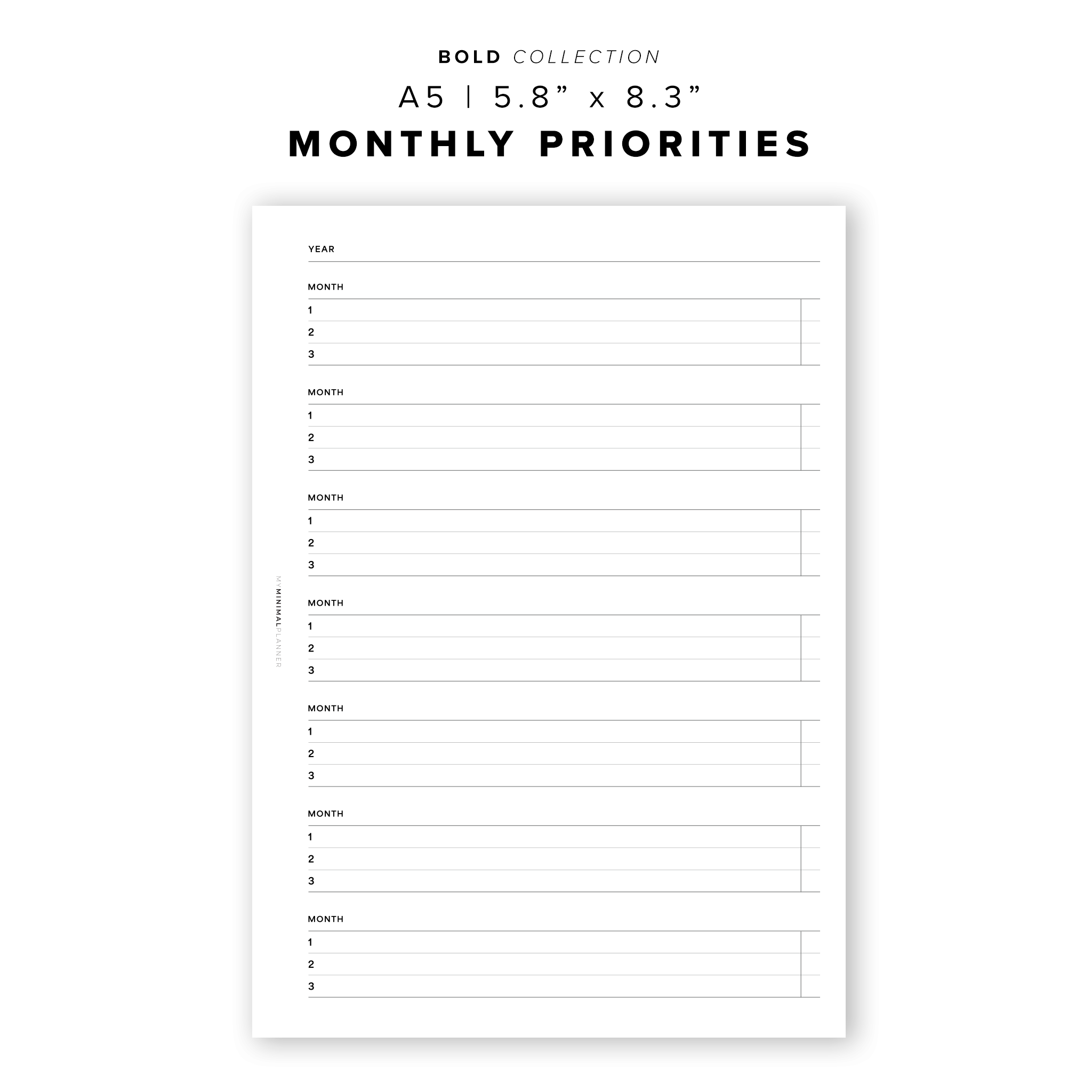 PR306 - Monthly Priorities - Printable Insert – My Minimal Planner