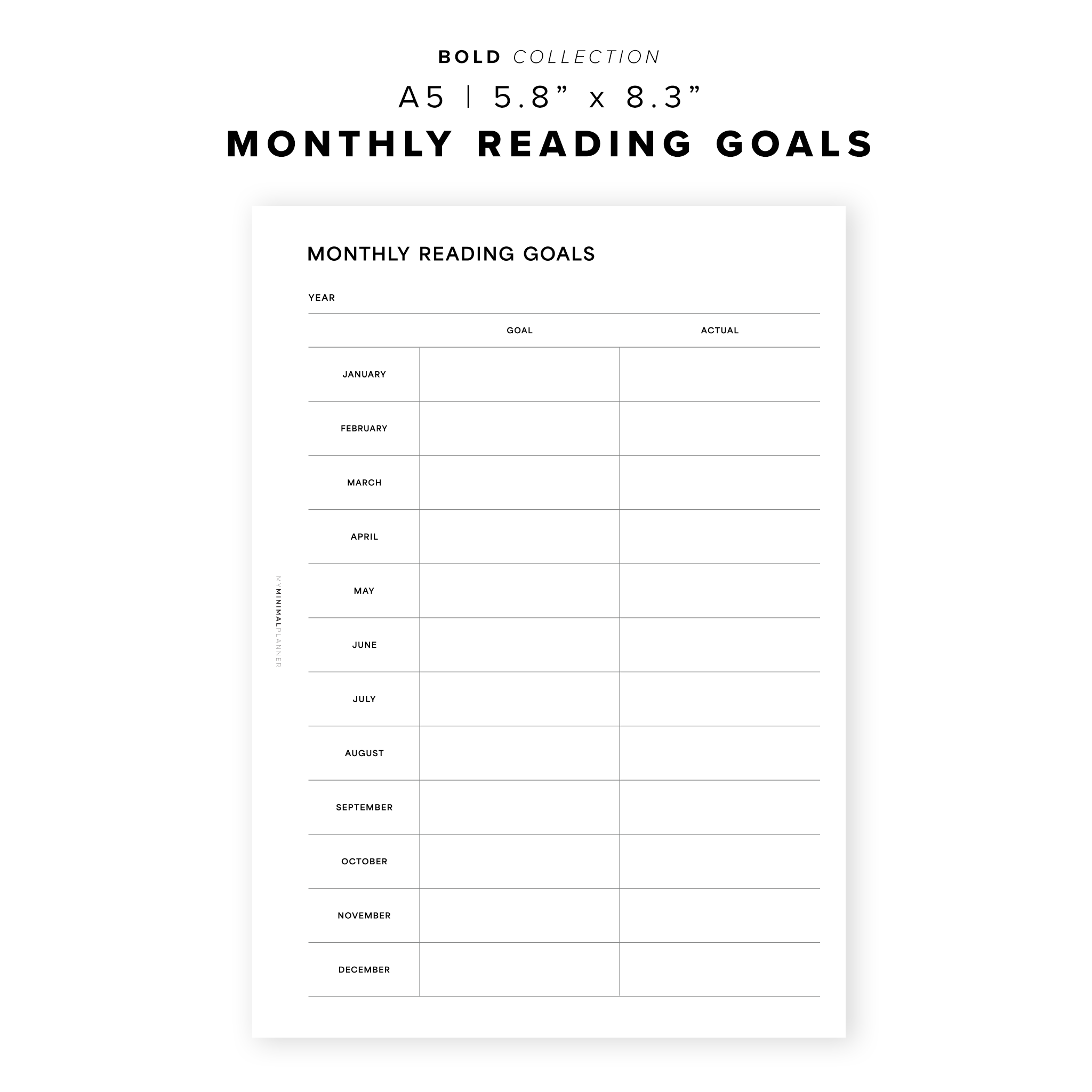 PR314 - Monthly Reading Goals V2 - Printable Insert – My Minimal Planner