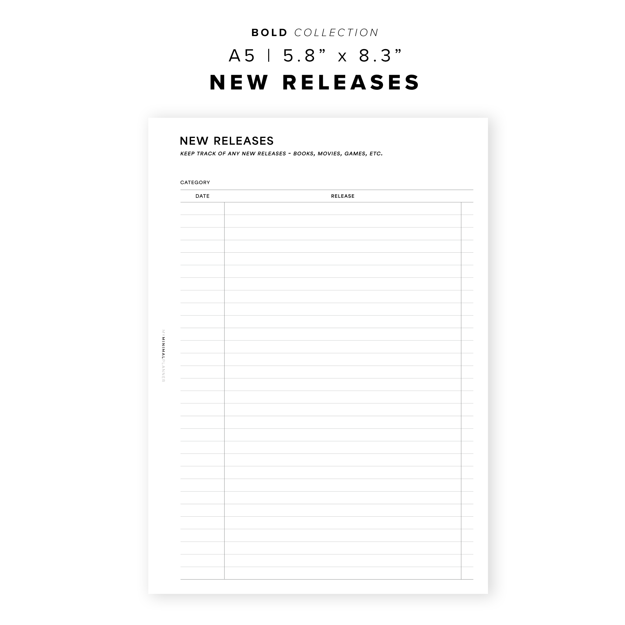 PR237 - New Releases - Printable Insert – My Minimal Planner