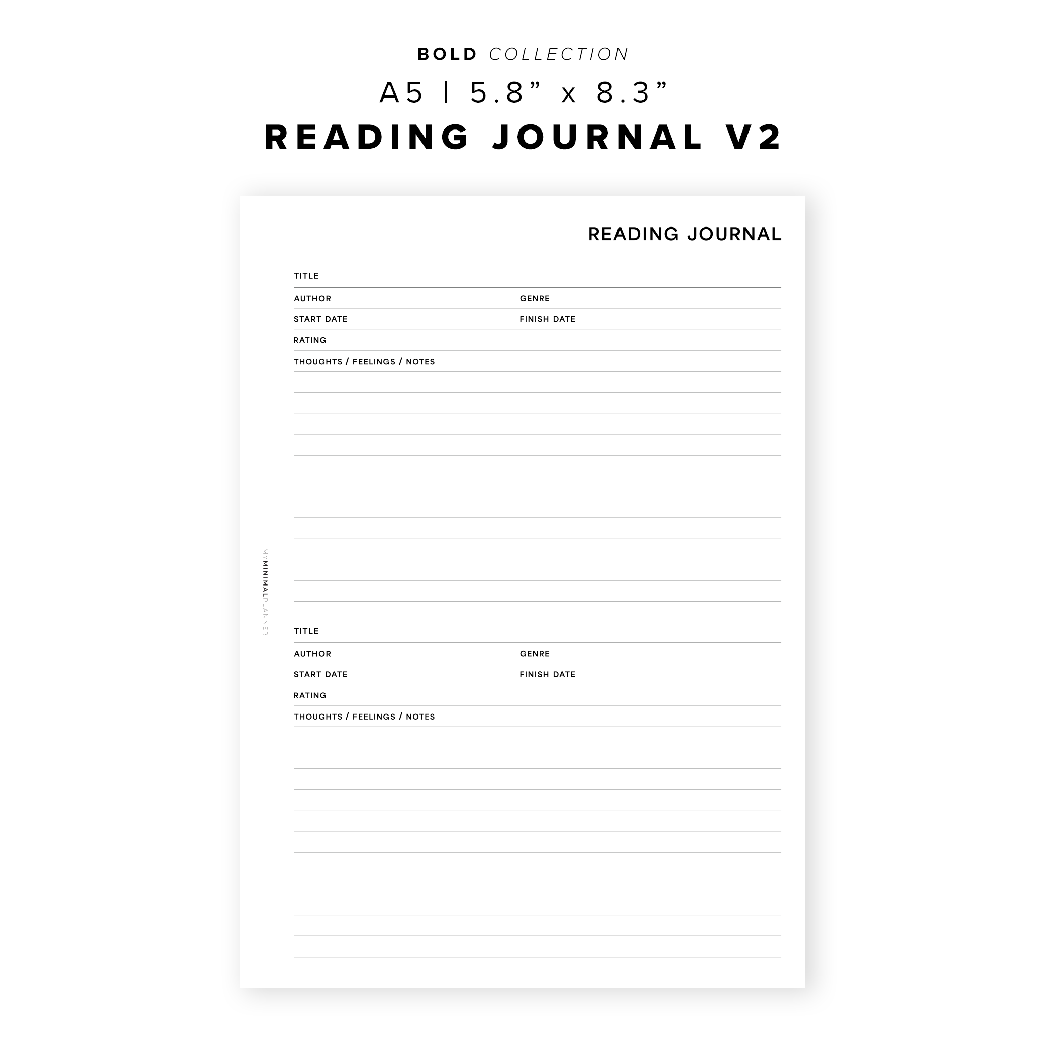 PR297 - Reading Journal V2 - Printable Insert – My Minimal Planner