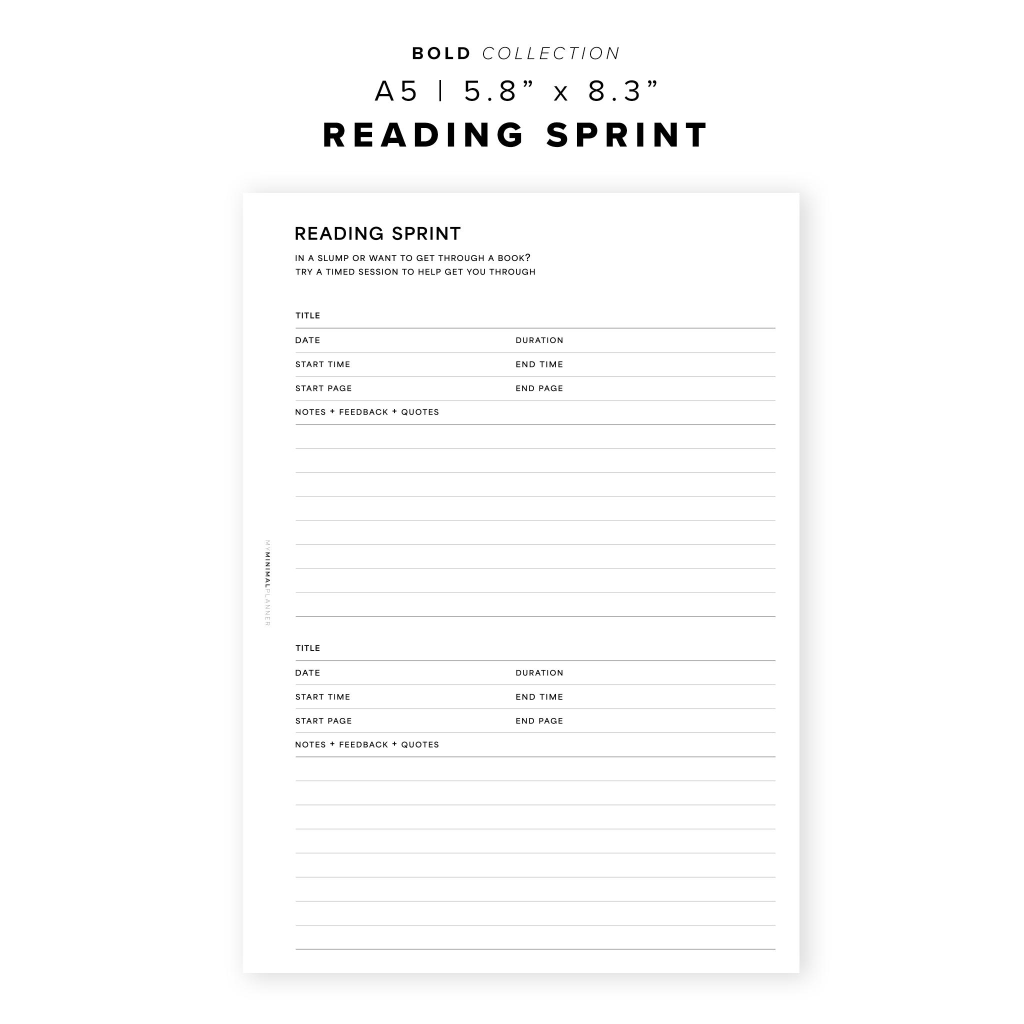 Pr233 Reading Sprint Printable Insert My Minimal Planner