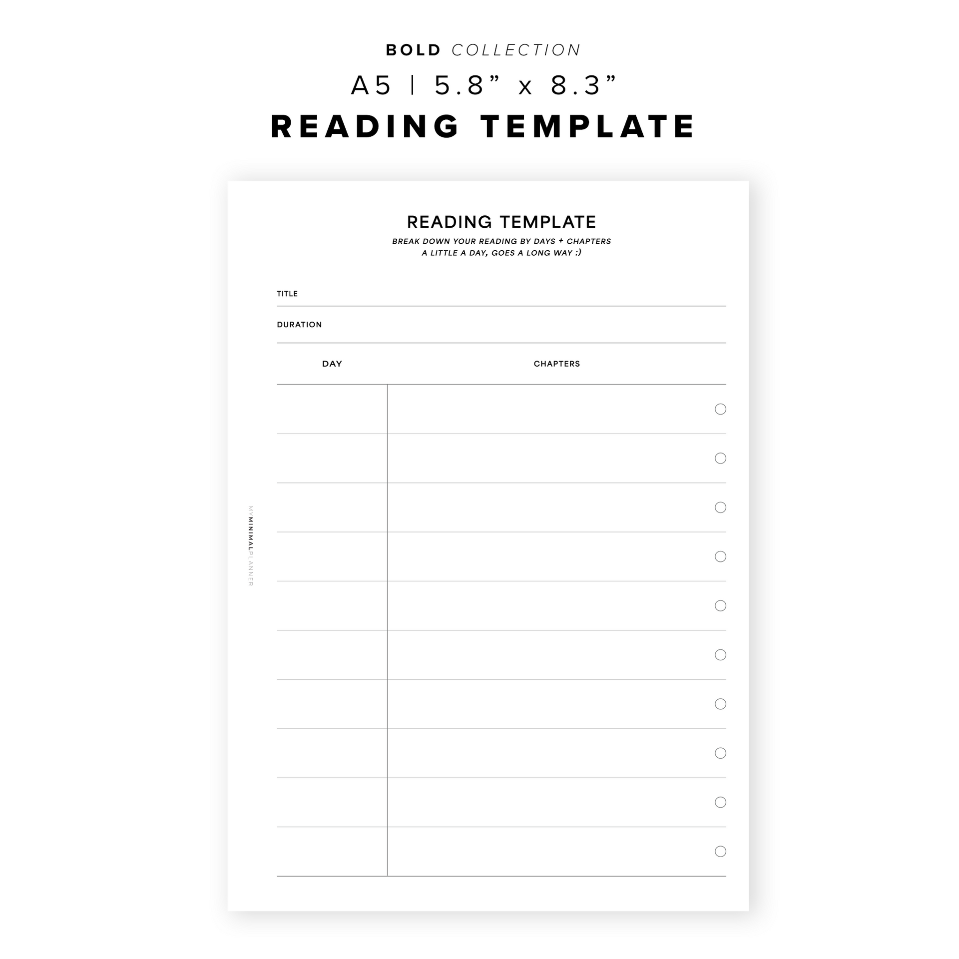 PR238 - Reading Template - Printable Insert – My Minimal Planner