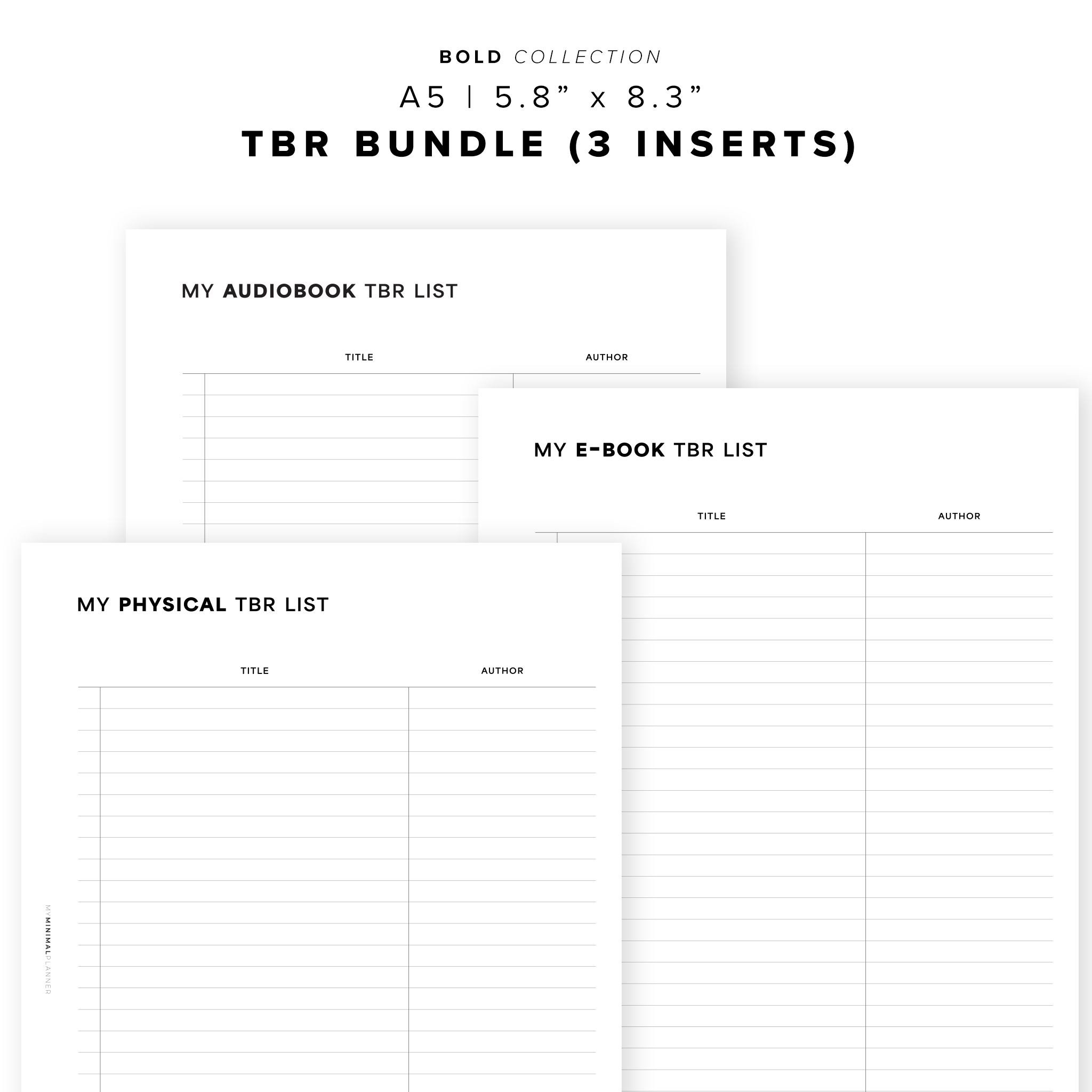 PR254 - TBR Bundle - Printable Insert – My Minimal Planner