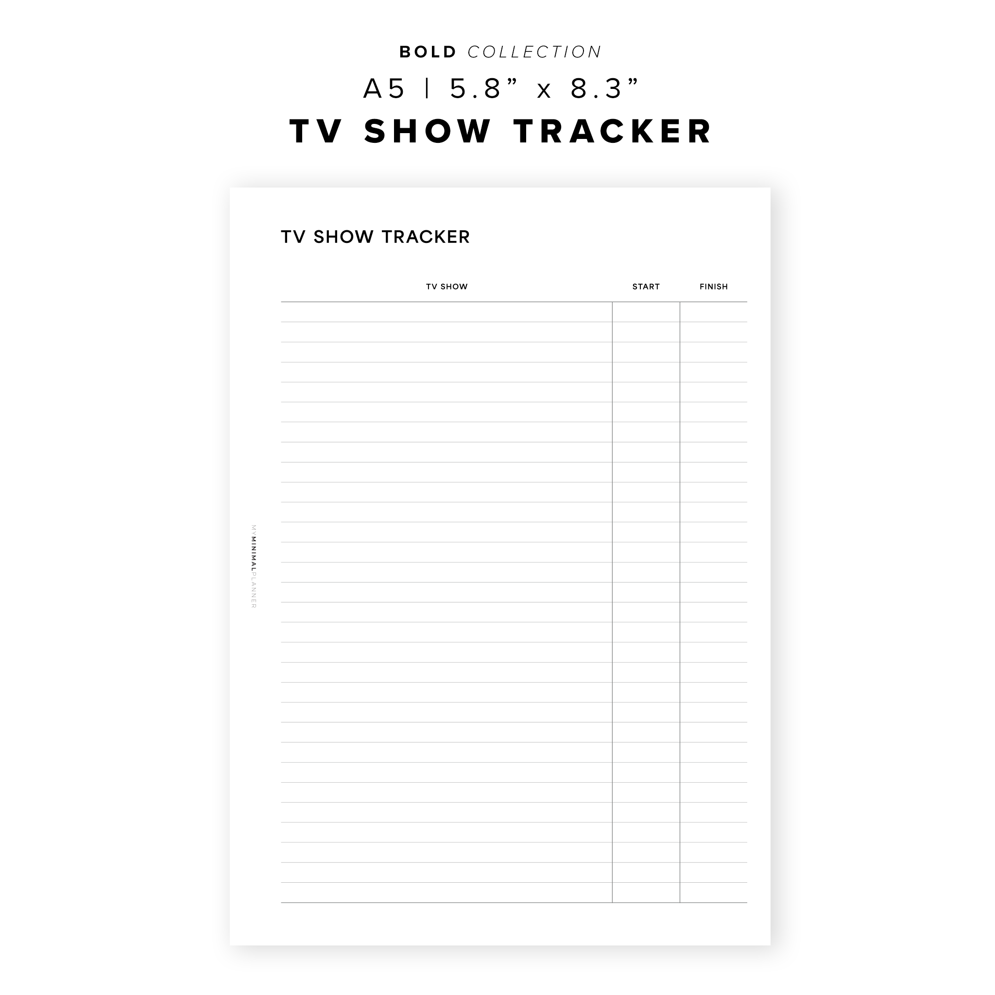 PR312 - TV Show Tracker - Printable Insert – My Minimal Planner