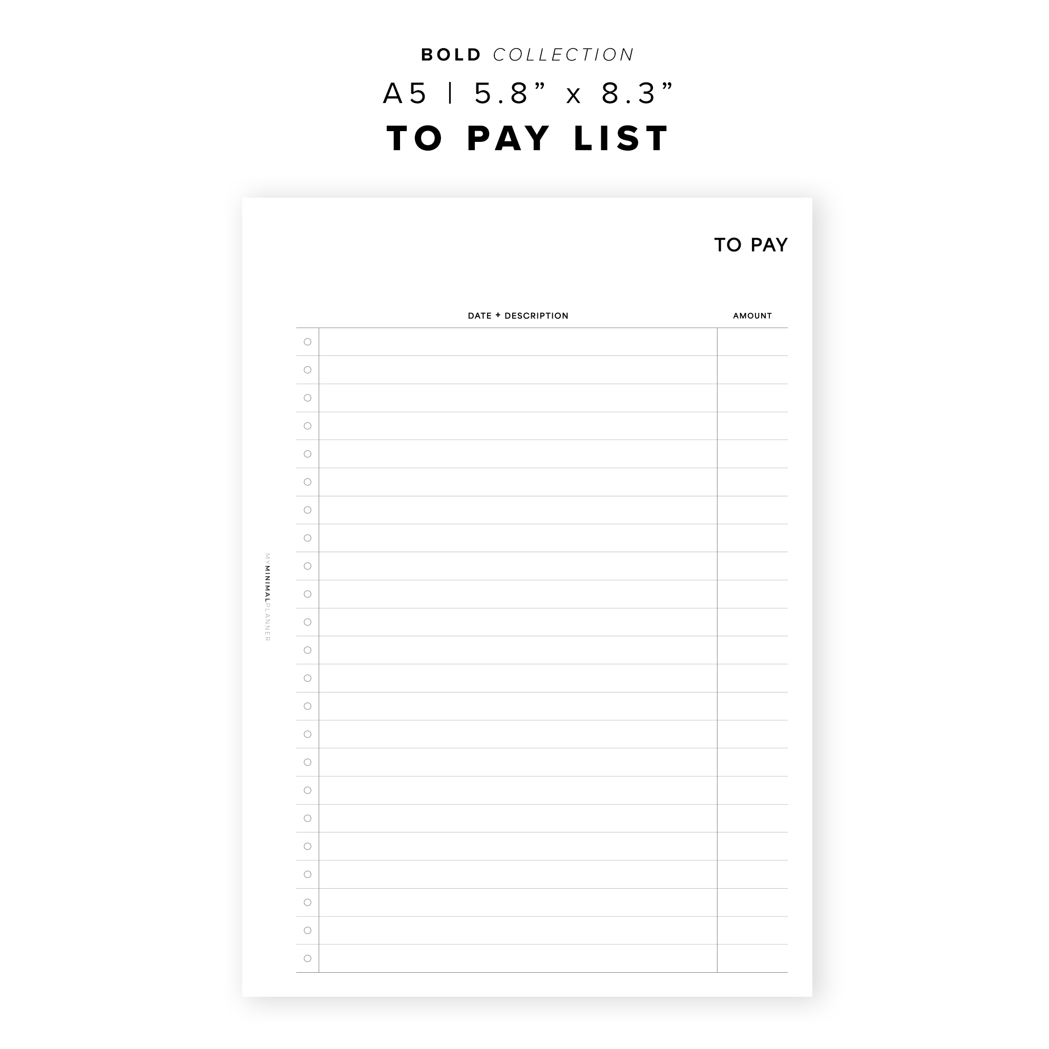 PR351 - To Pay List - Printable Insert – My Minimal Planner