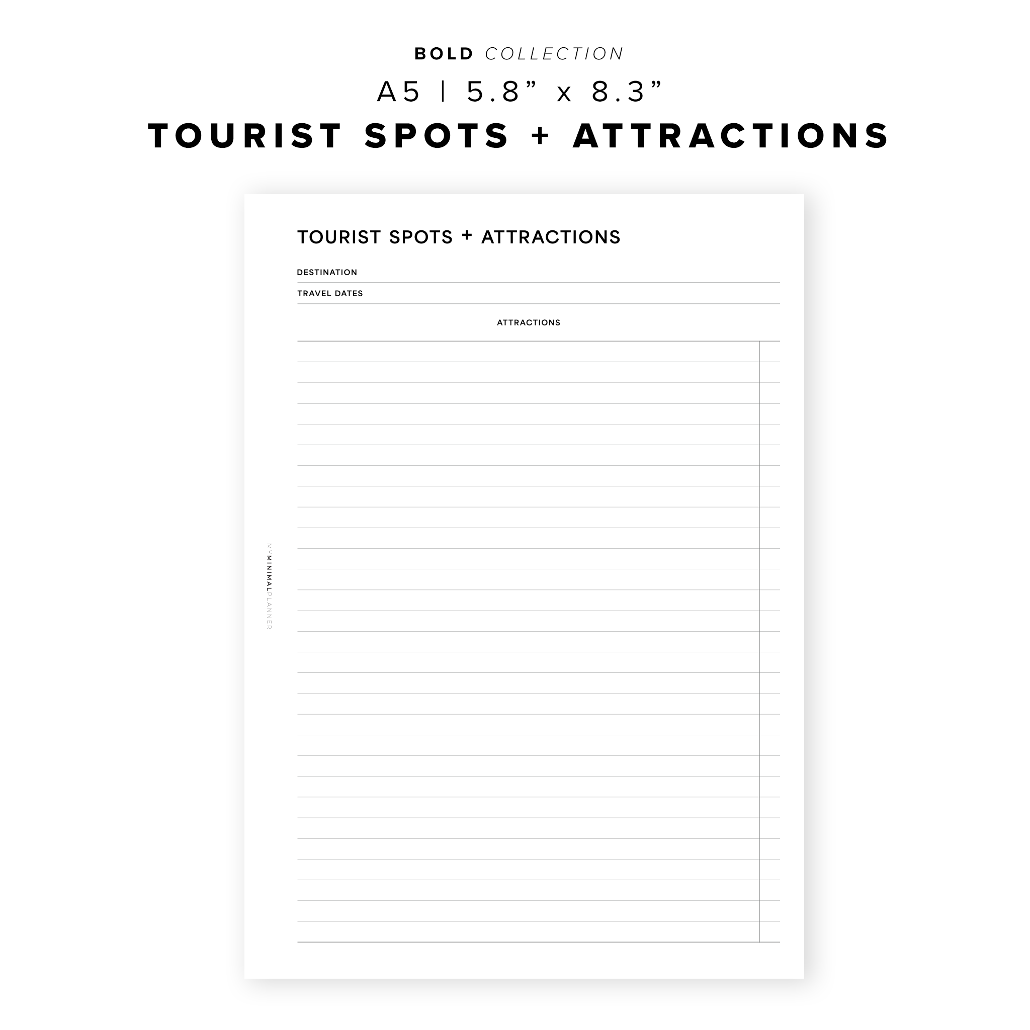 PR267 - Tourist Spots - Printable Insert – My Minimal Planner