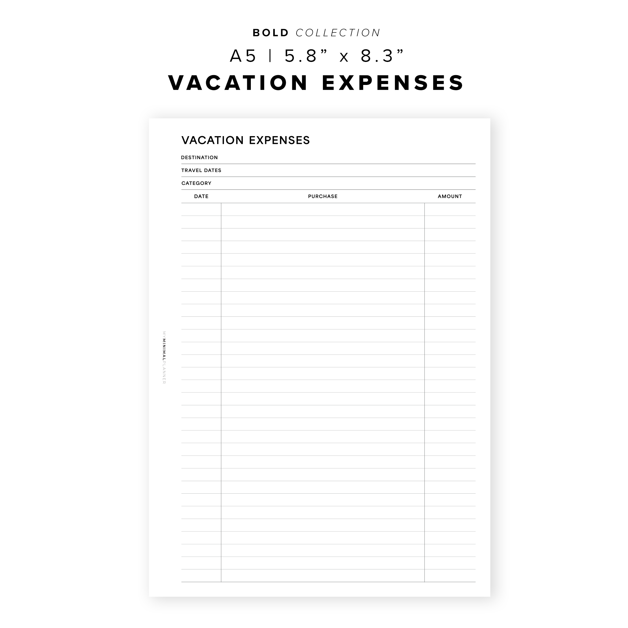 PR257 - Vacation Expenses - Printable Insert – My Minimal Planner