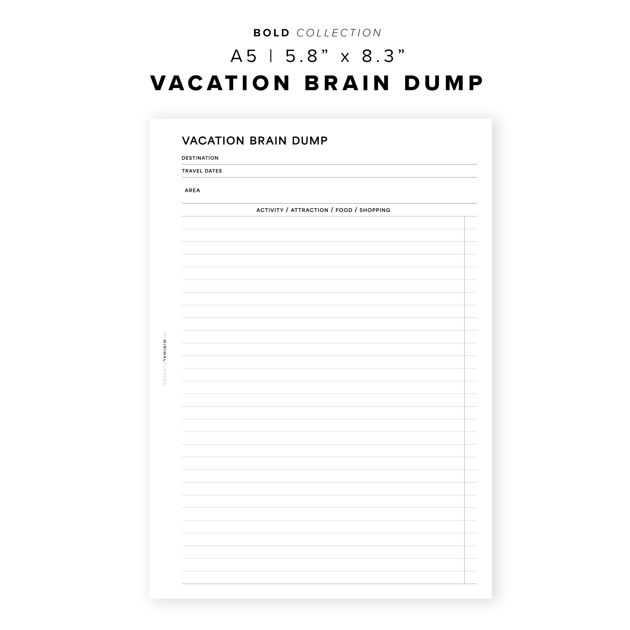 PR258 - Vacation Brain Dump - Printable Insert – My Minimal Planner