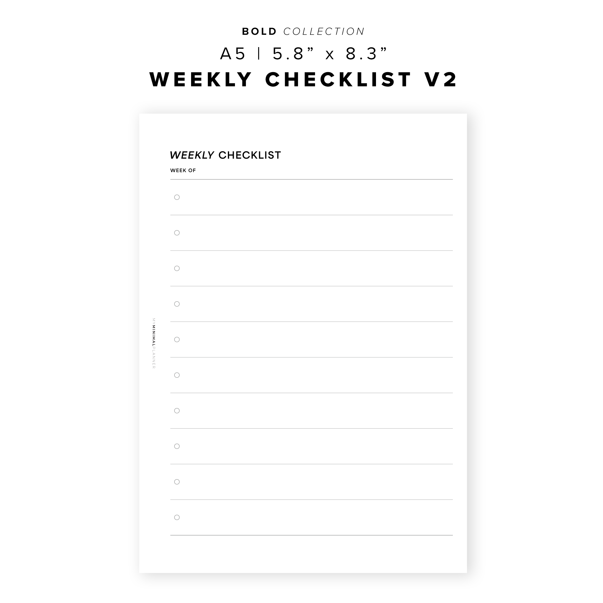 PR327 - Weekly Checklist V2 - Printable Insert – My Minimal Planner