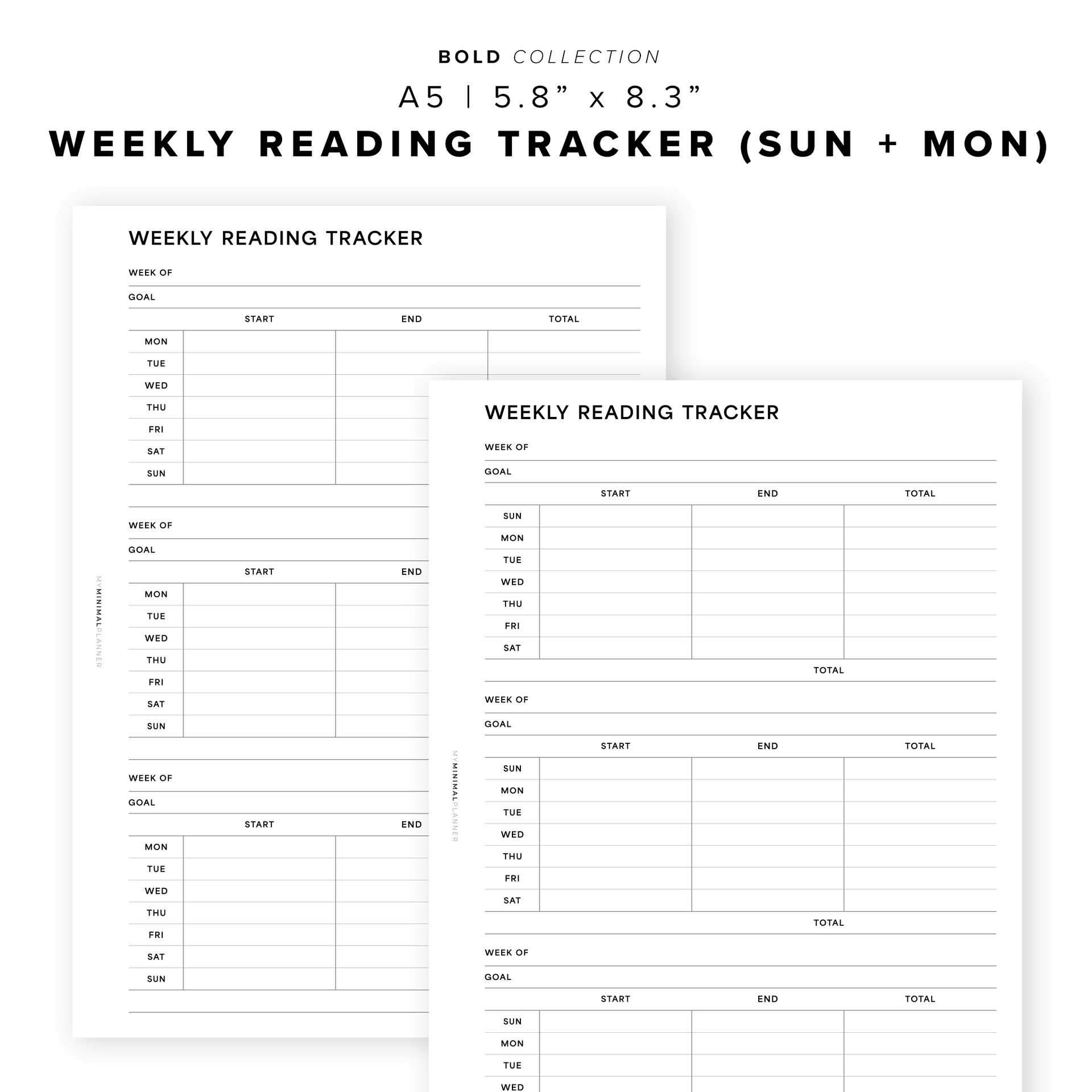 PR313 - Weekly Reading Tracker - Printable Insert – My Minimal Planner