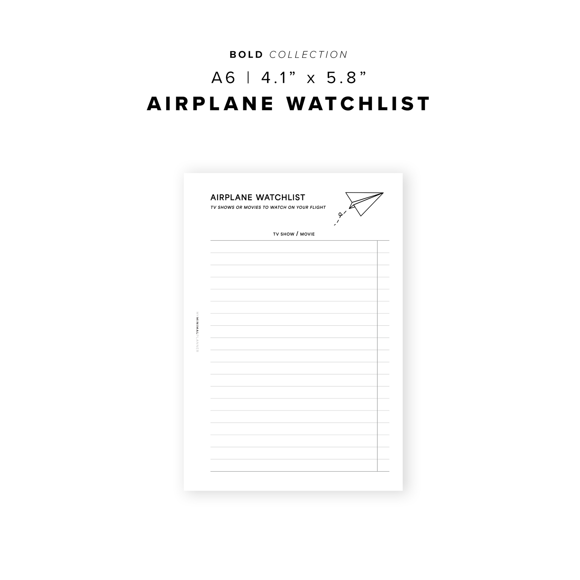 PR274 - Airplane Watchlist - Printable Insert – My Minimal Planner