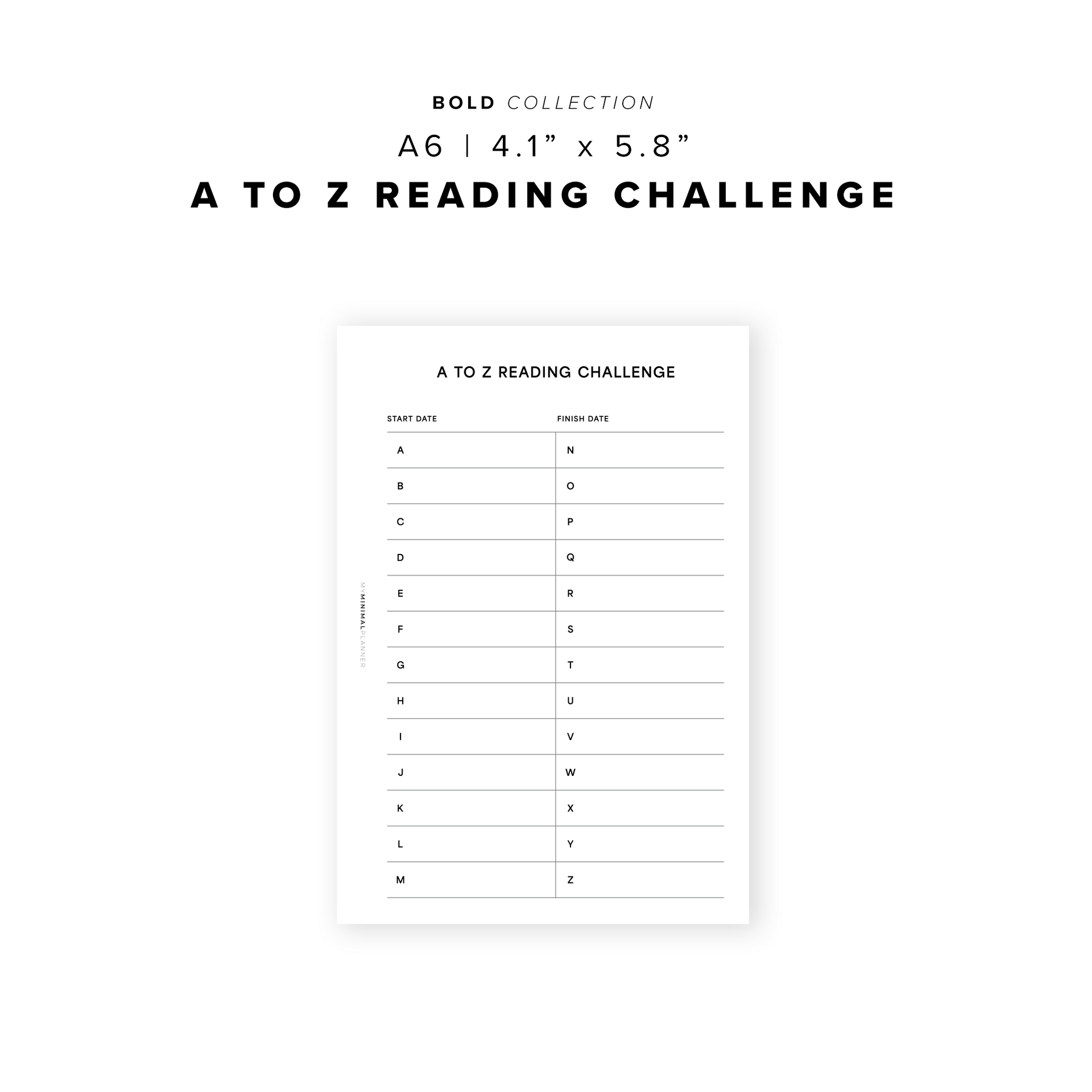 PR320 - A to Z Reading Challenge - Printable Insert – My Minimal Planner