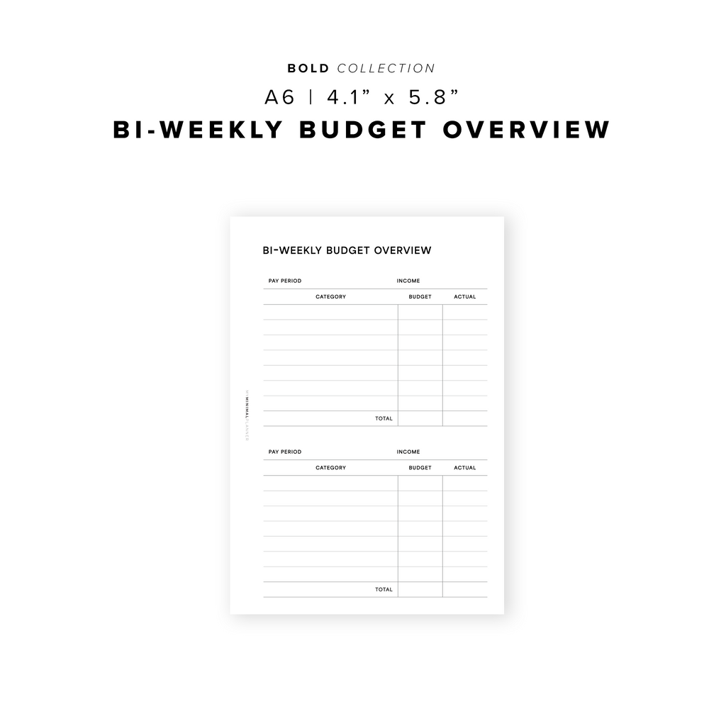 PR229 - Bi-Weekly Budget Overview - Printable Insert – My Minimal Planner