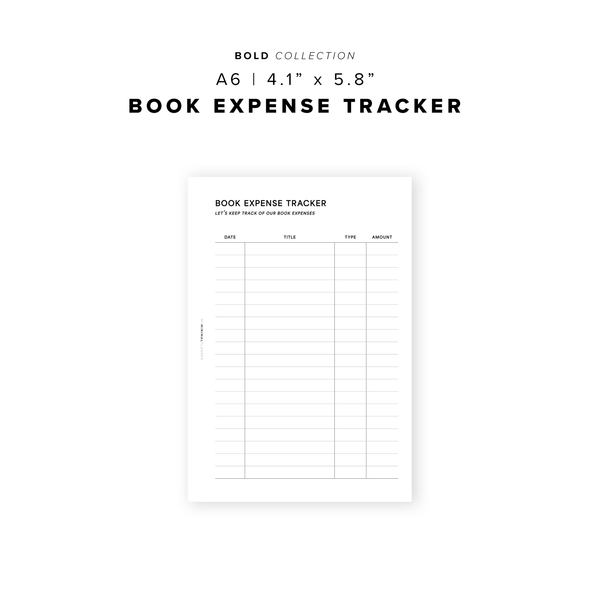 PR278 - Book Expense Tracker - Printable Insert – My Minimal Planner