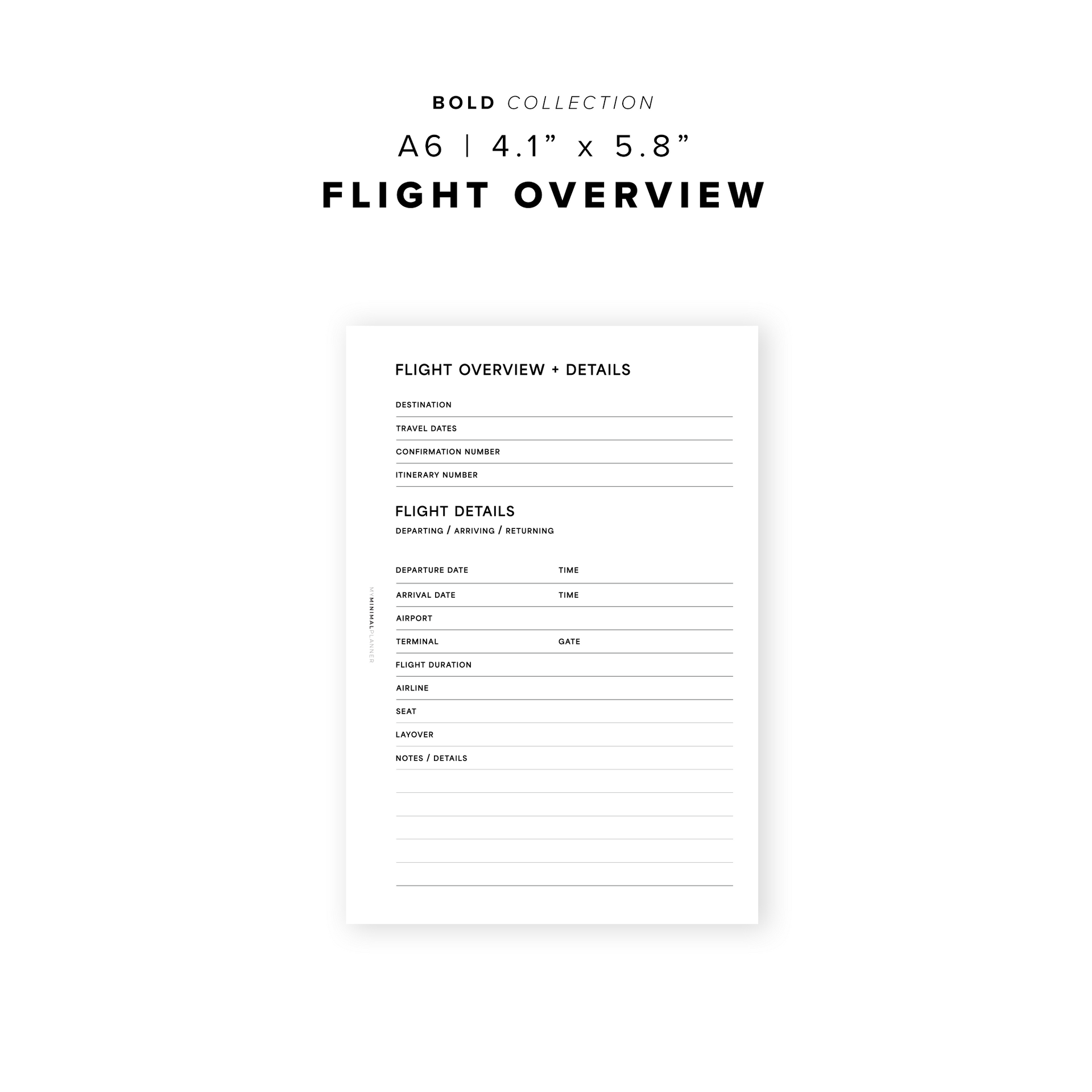 PR270 - Flight Overview - Printable Insert – My Minimal Planner
