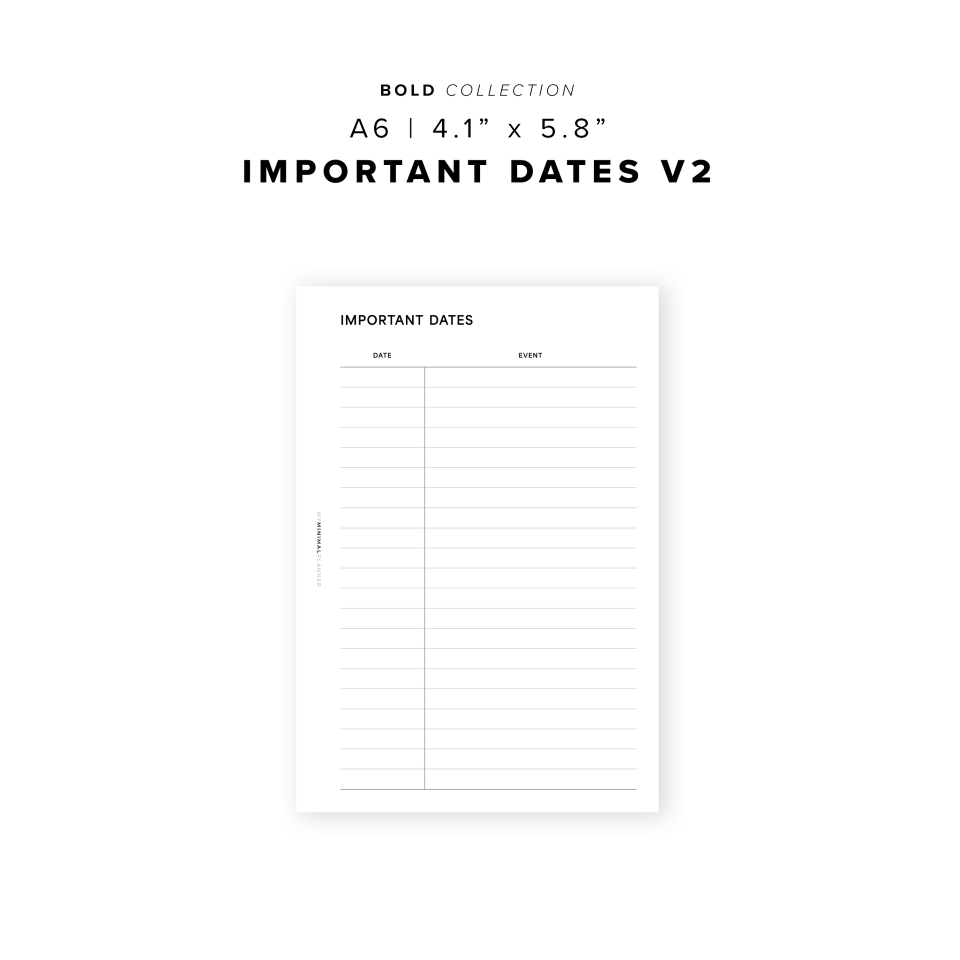 PR323 - Important Dates V2 - Printable Insert – My Minimal Planner
