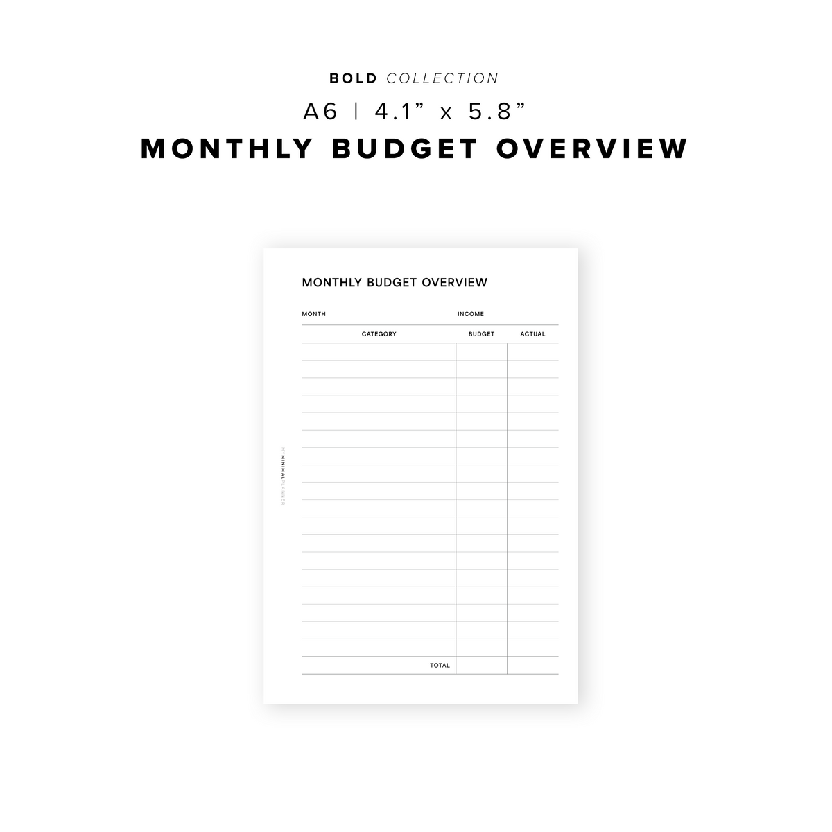 PR228 - Monthly Budget Overview - Printable Insert – My Minimal Planner