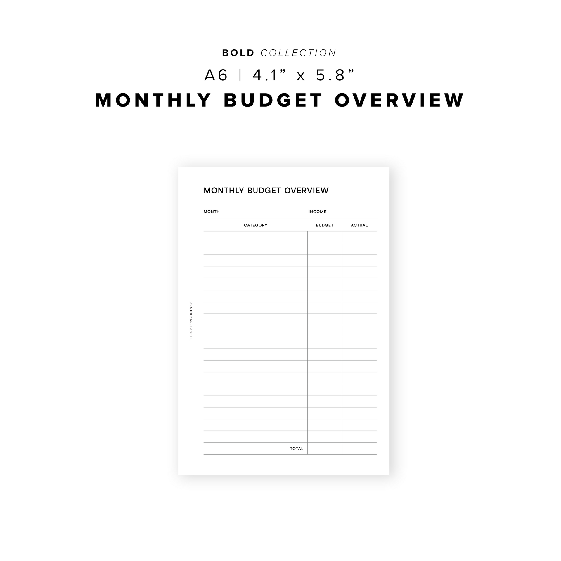 PR228 - Monthly Budget Overview - Printable Insert – My Minimal Planner