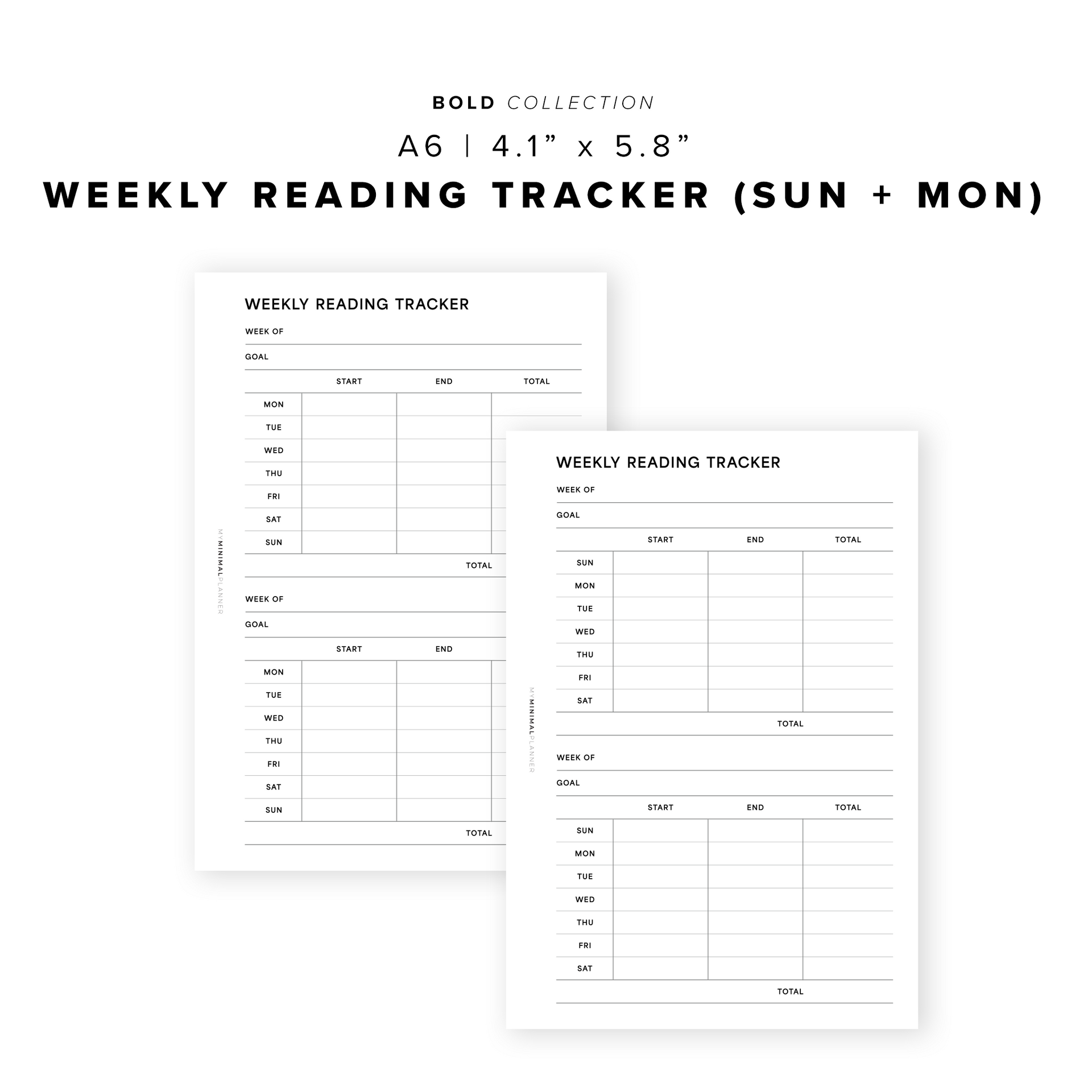 PR313 - Weekly Reading Tracker - Printable Insert – My Minimal Planner