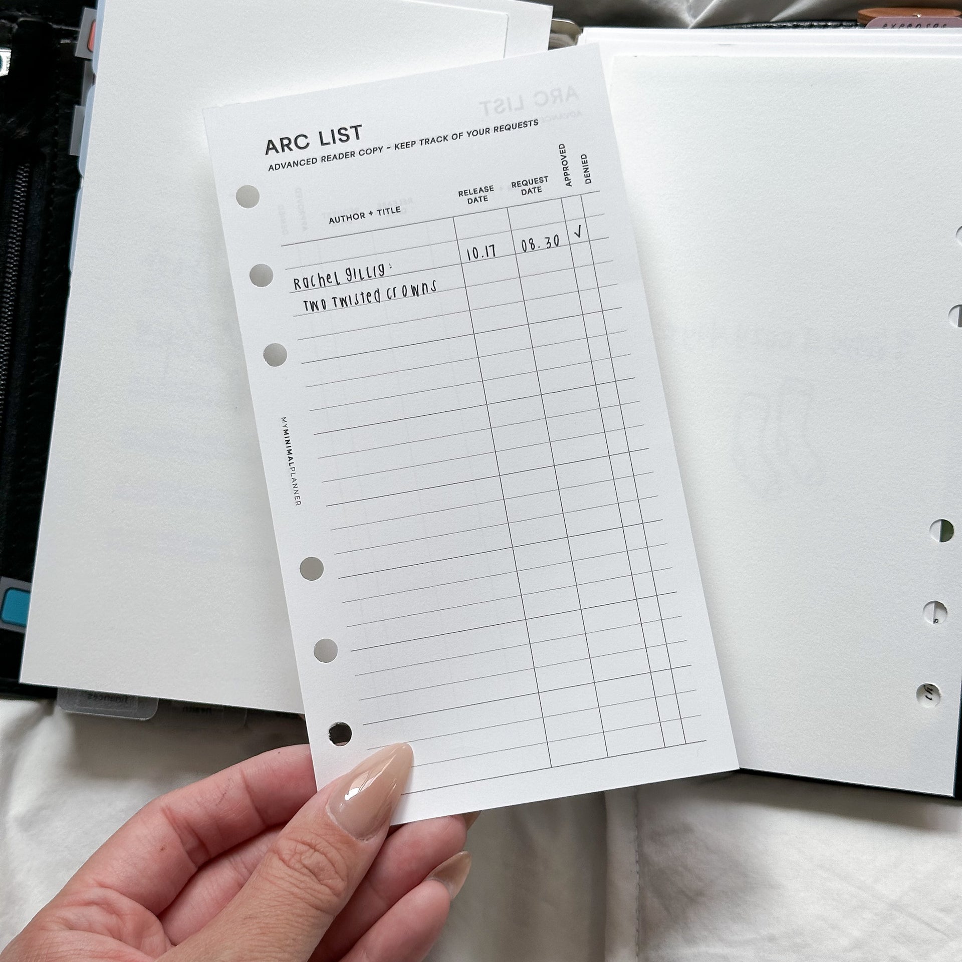 PR222 - ARC (Advanced Reader Copy) List - Printable Insert – My Minimal ...