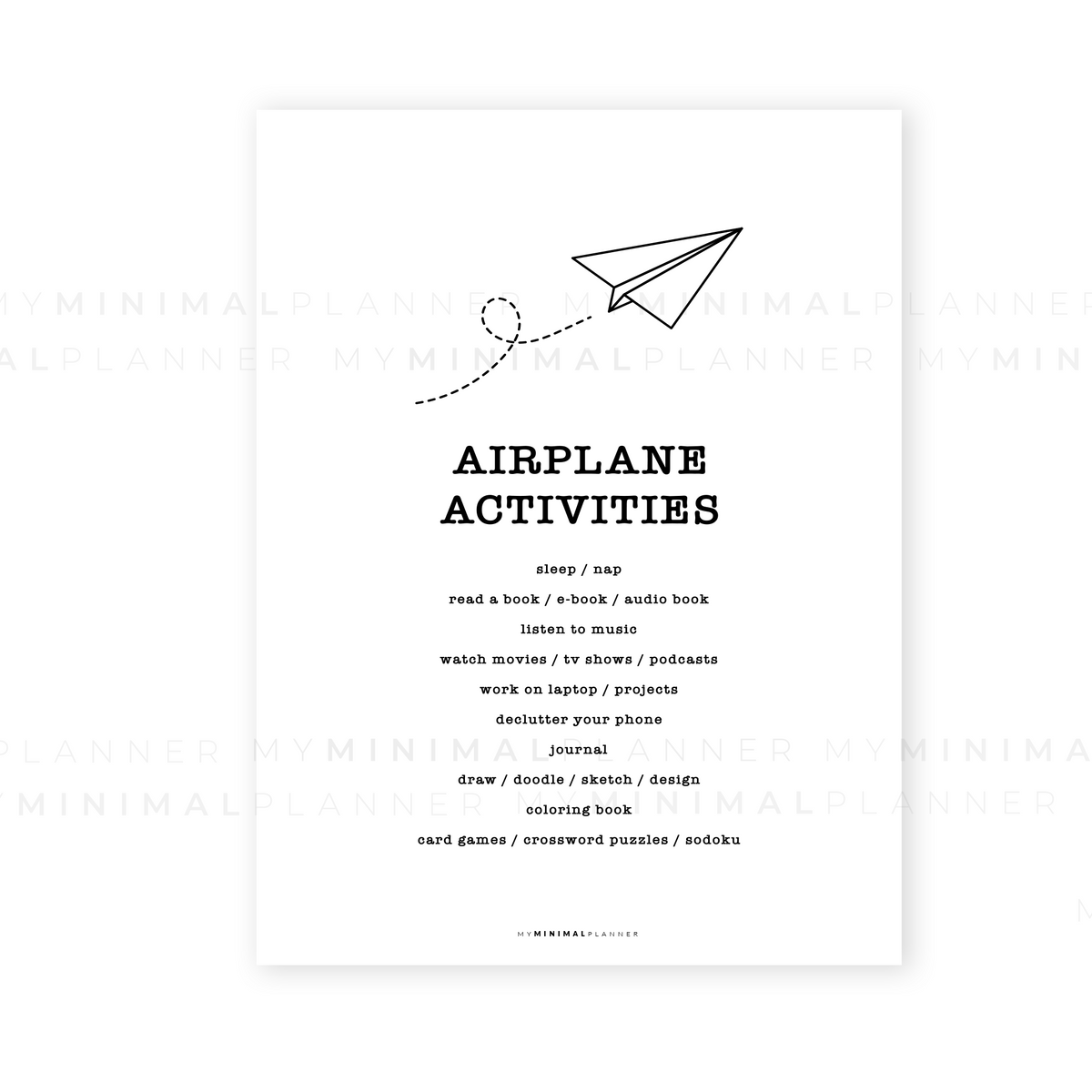 PRD206 - Airplane Activities - Printable Dashboard – My Minimal Planner
