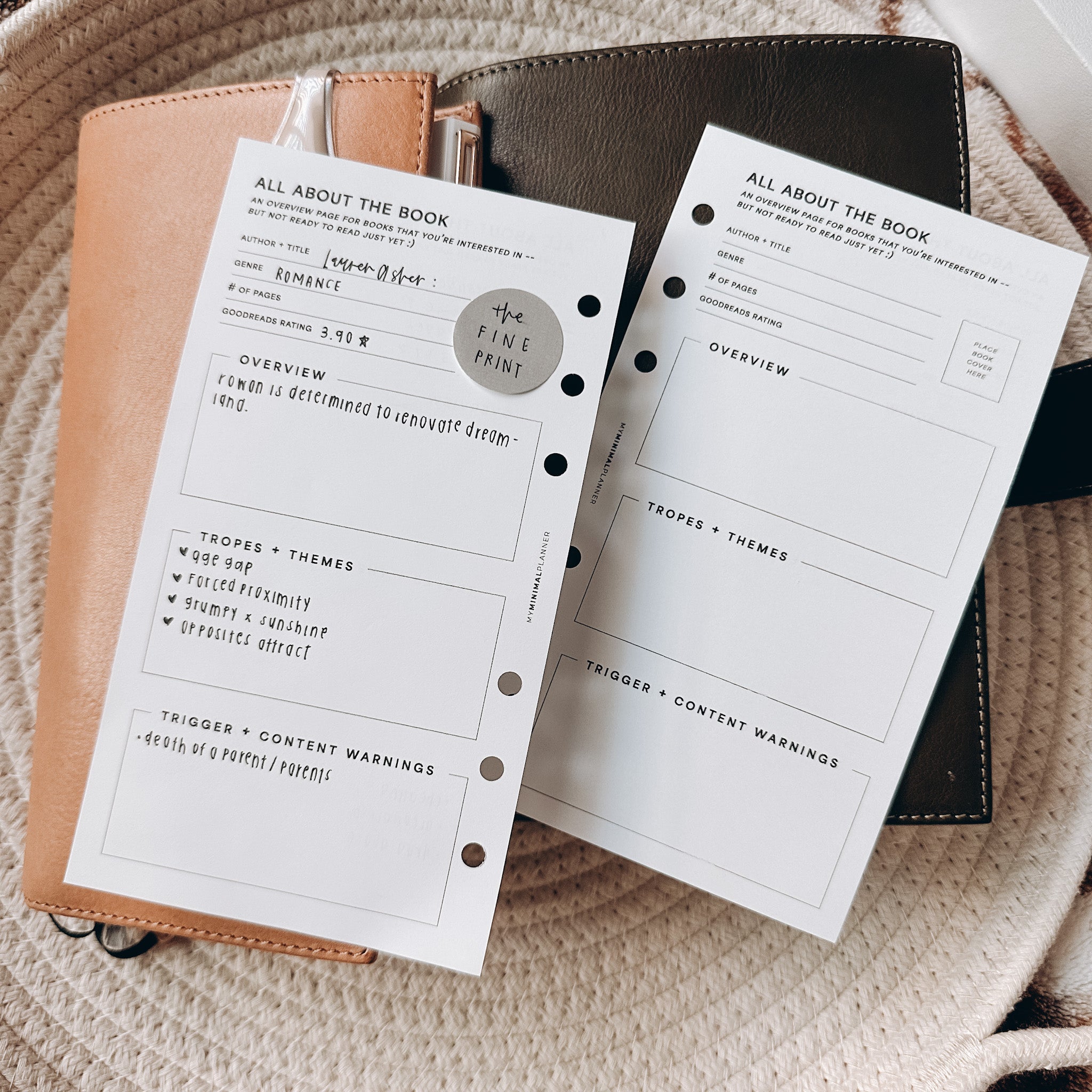 PR212 - All About the Book - Printable Insert – My Minimal Planner